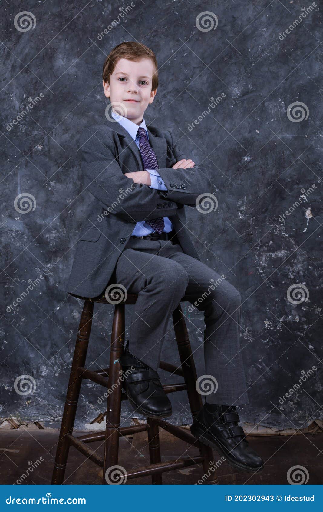 Cute Schoolboy Dressed in Suit Studio Portrait. Stock Image - Image of ...