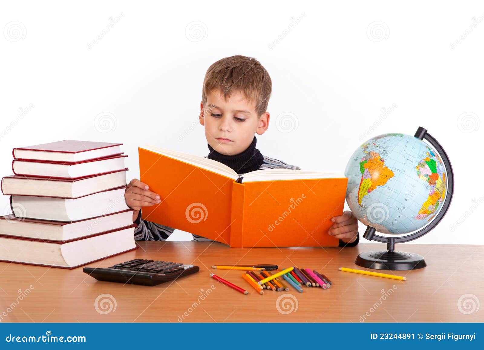 Cute Schoolboy is Reading a Book Stock Image - Image of education ...