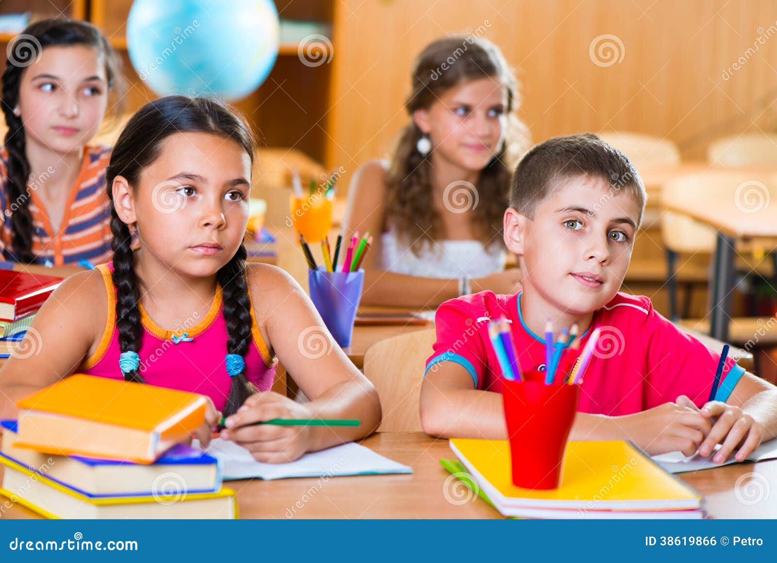 Cute Schoolchildren in Classroom at School Stock Photo - Image of ...