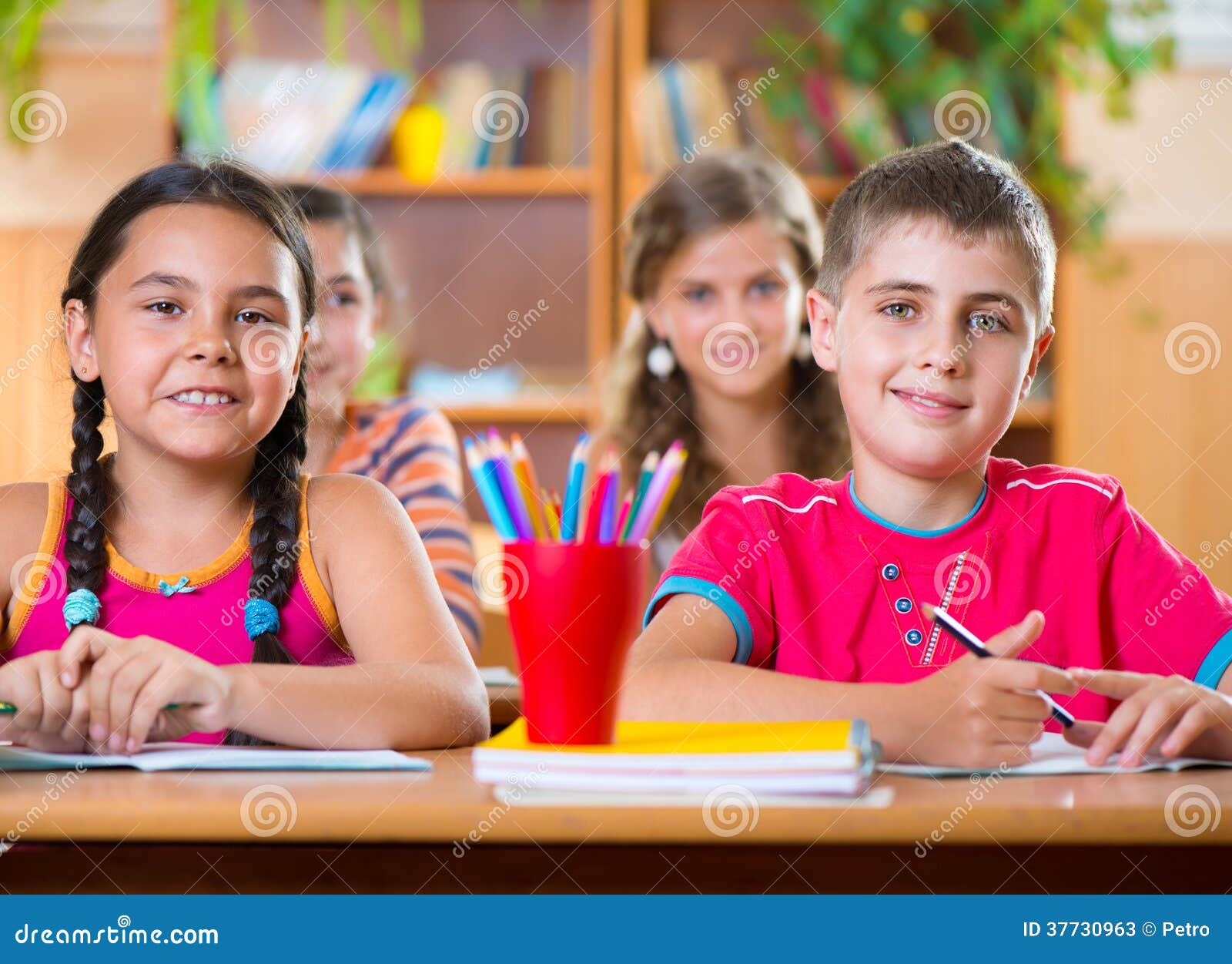 Cute Schoolchildren during Lesson in Classroom Stock Image - Image of ...