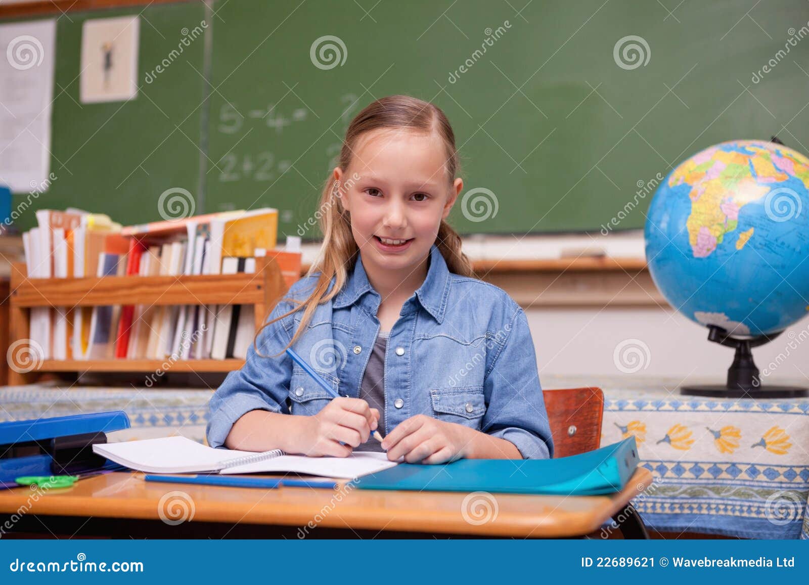Cute Schoolgirl Doing Classwork Stock Image - Image of child, class ...