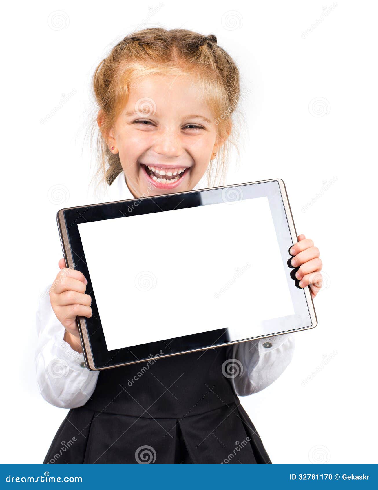 Cute Schoolgirl with a Pc Tablet Stock Photo - Image of beautiful ...