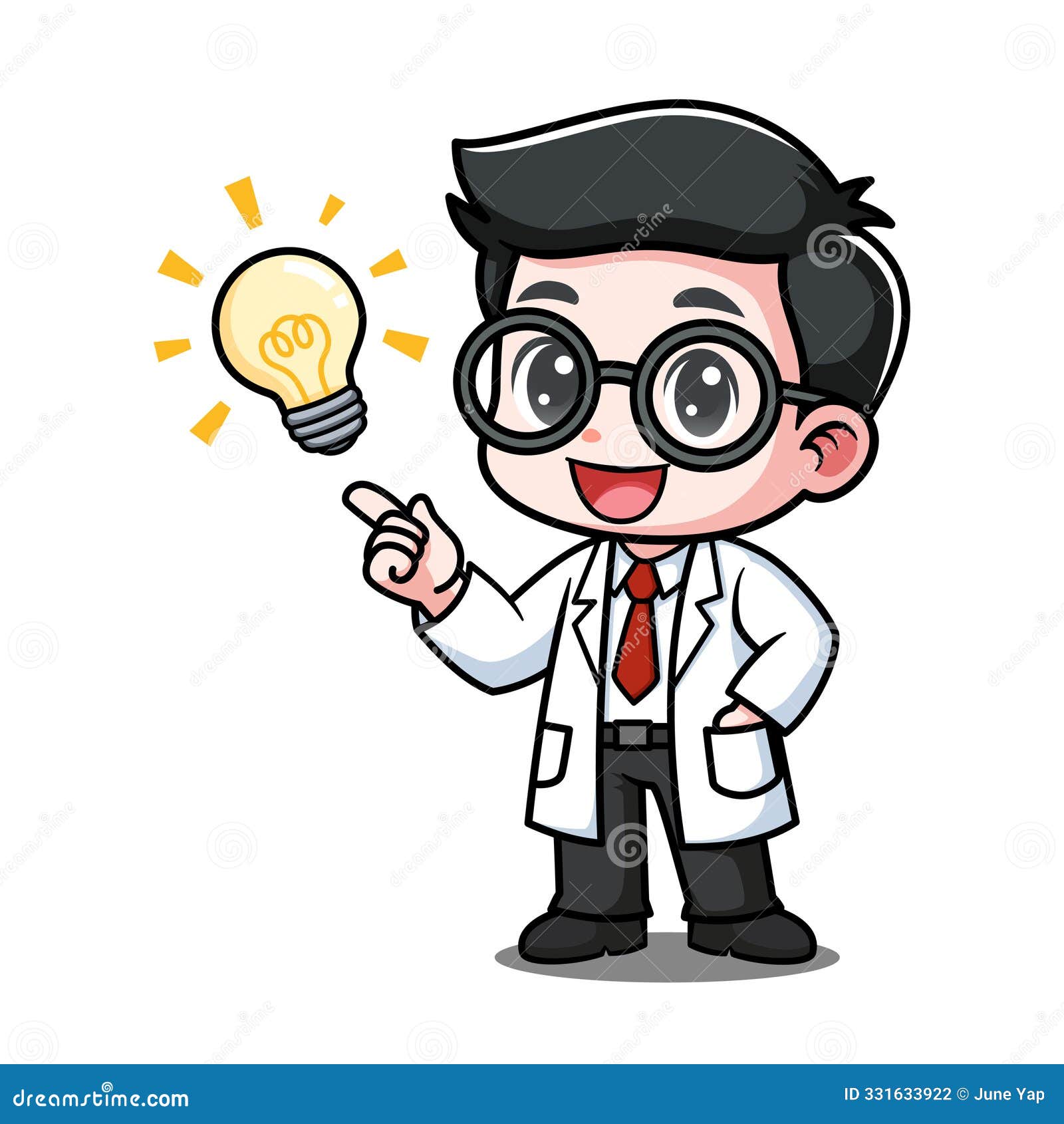 Cute Scientist Cartoon Character Having Idea with Lightbulb Stock ...