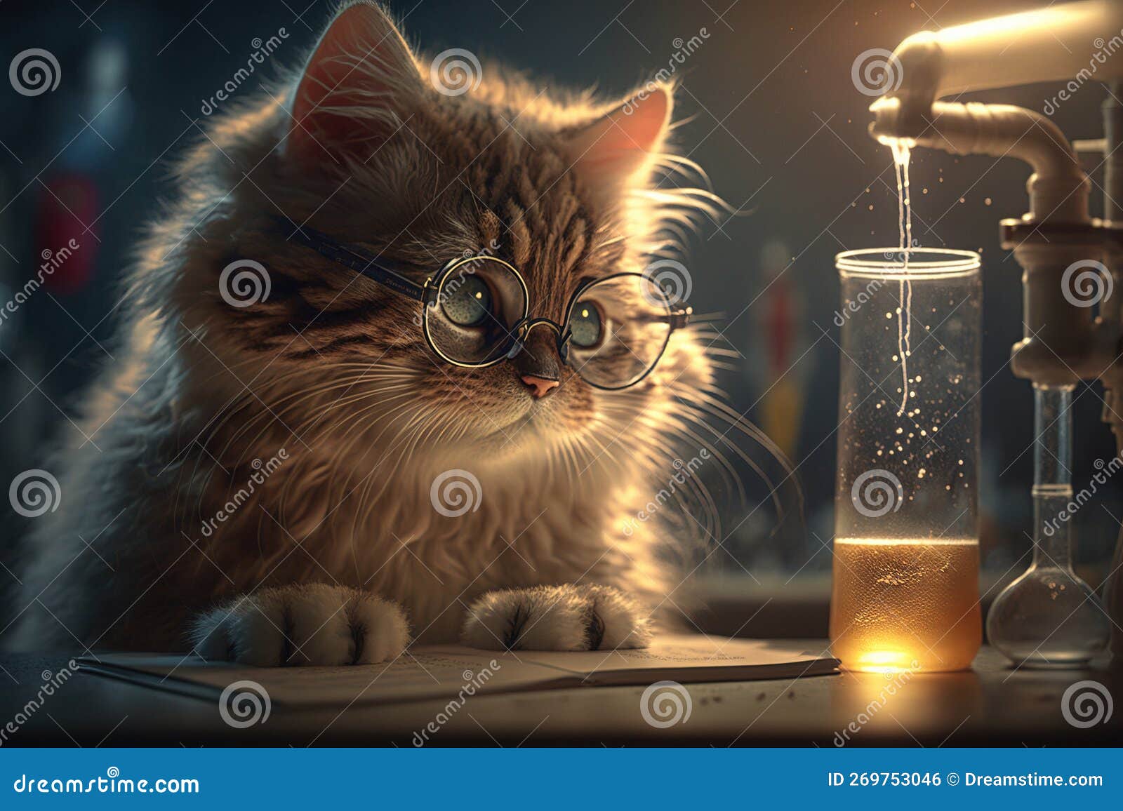 Cute Scientist Cat with Glasses in the Laboratory. AI Generative Stock ...