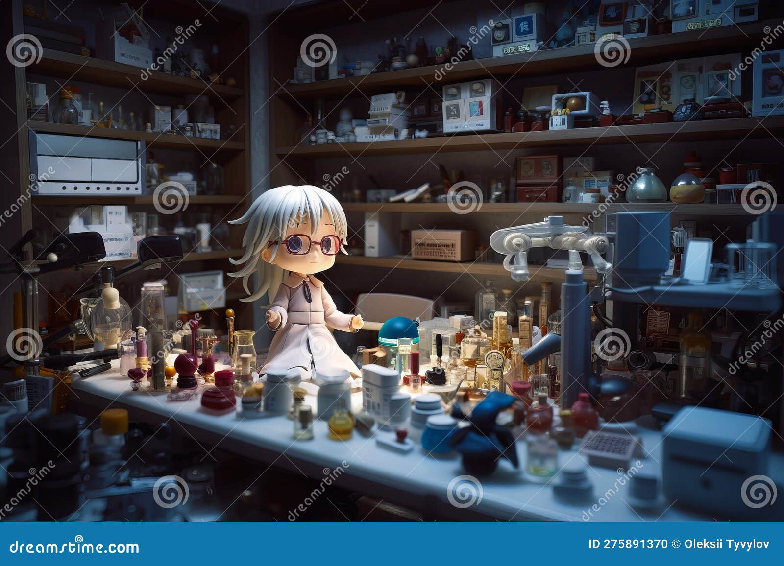 Cute Scientist Doll in Her Lab Stock Illustration - Illustration of ...