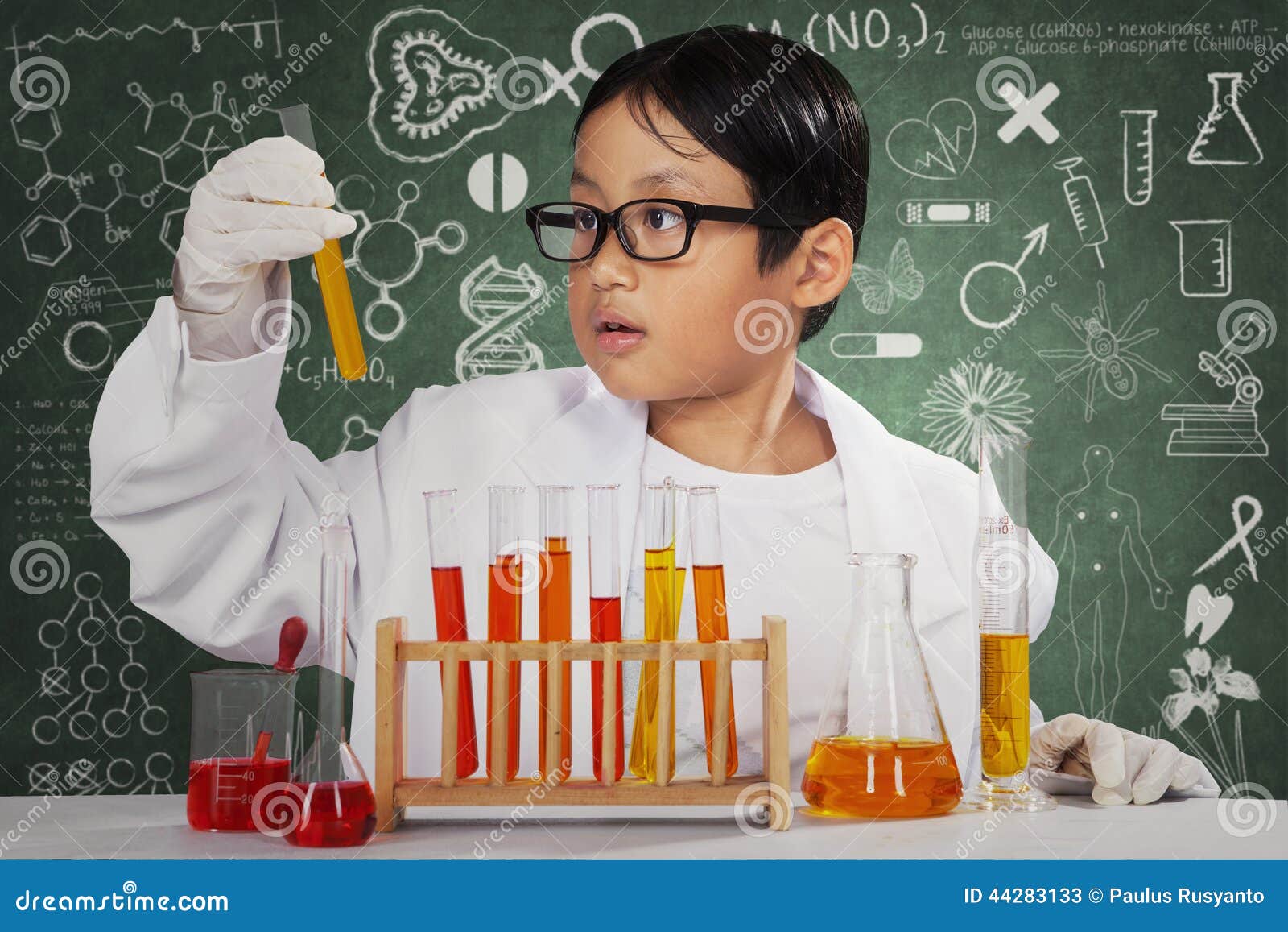 Cute Scientist Looking at Chemical Fluid Stock Image - Image of ...
