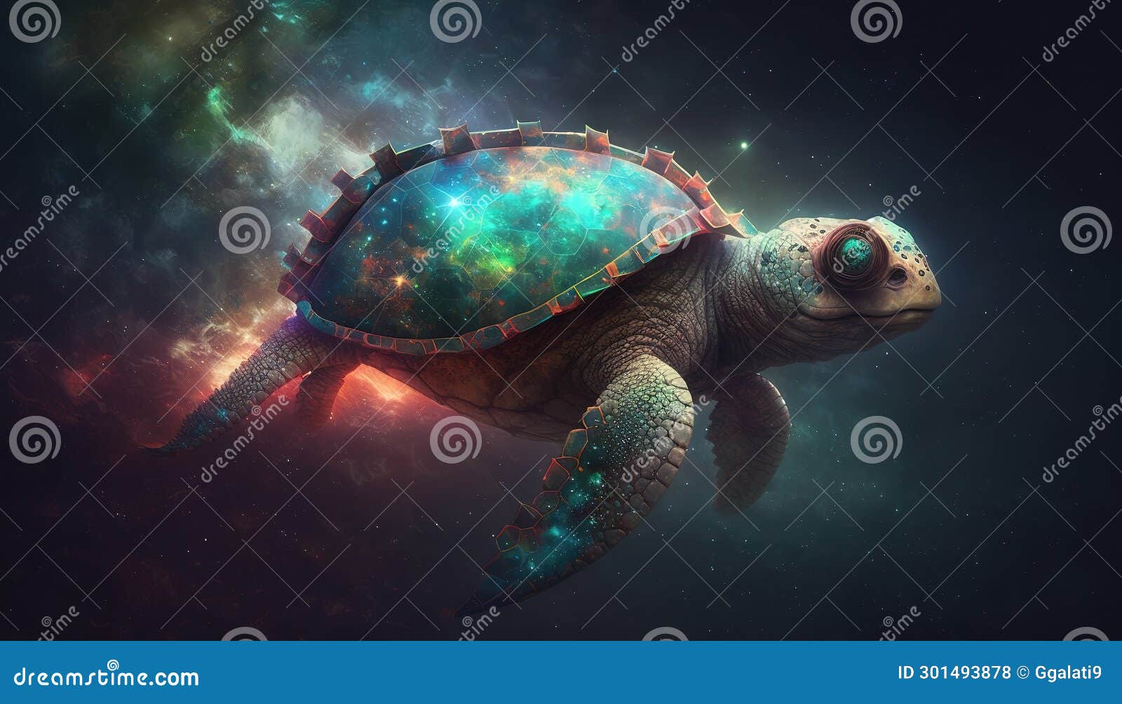 A Cute Scifi Inspired Turtle Floating in Space, Galaxy Theme, Generative Ai Technology Stock ...