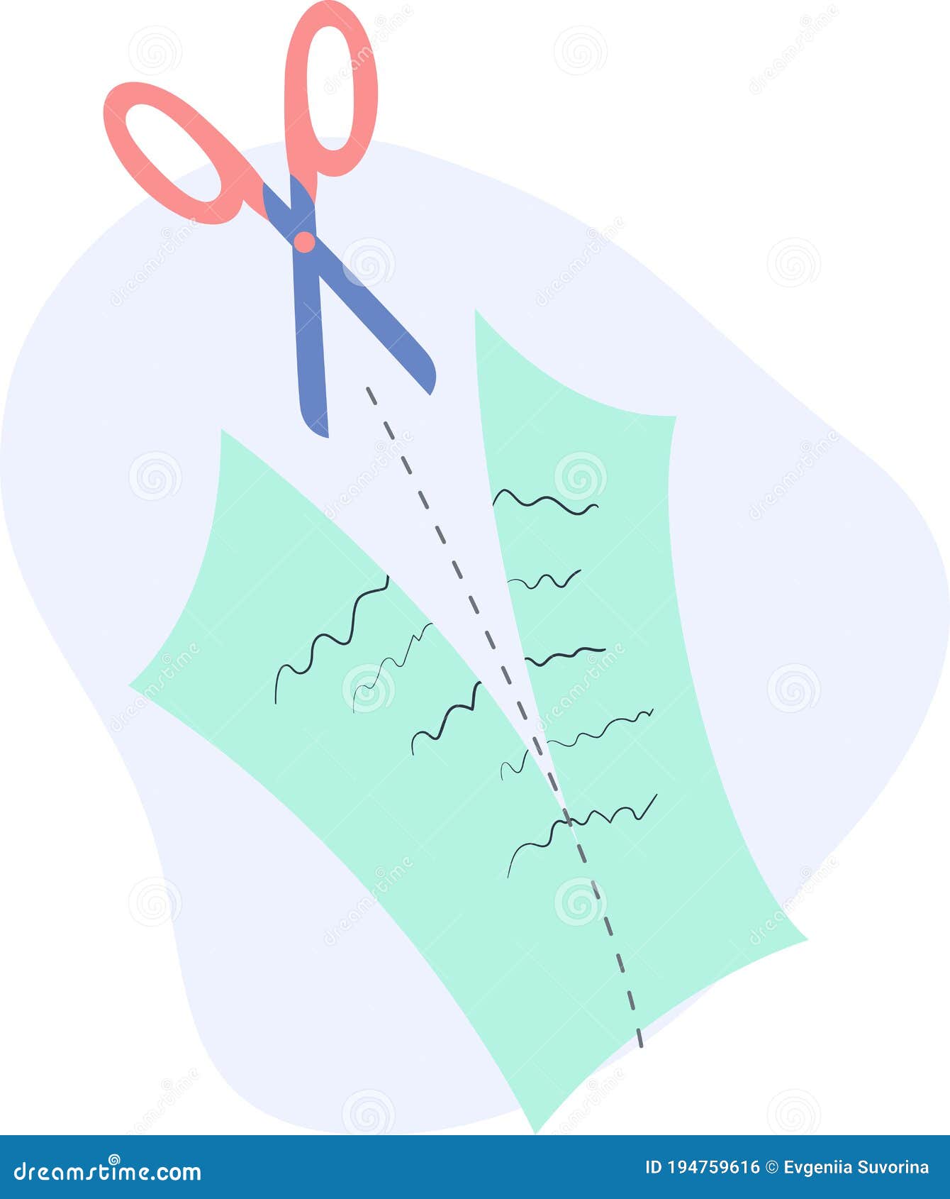 Cute Scissors Vector Flat Illustration Cutting Paper Sheet on Blue ...