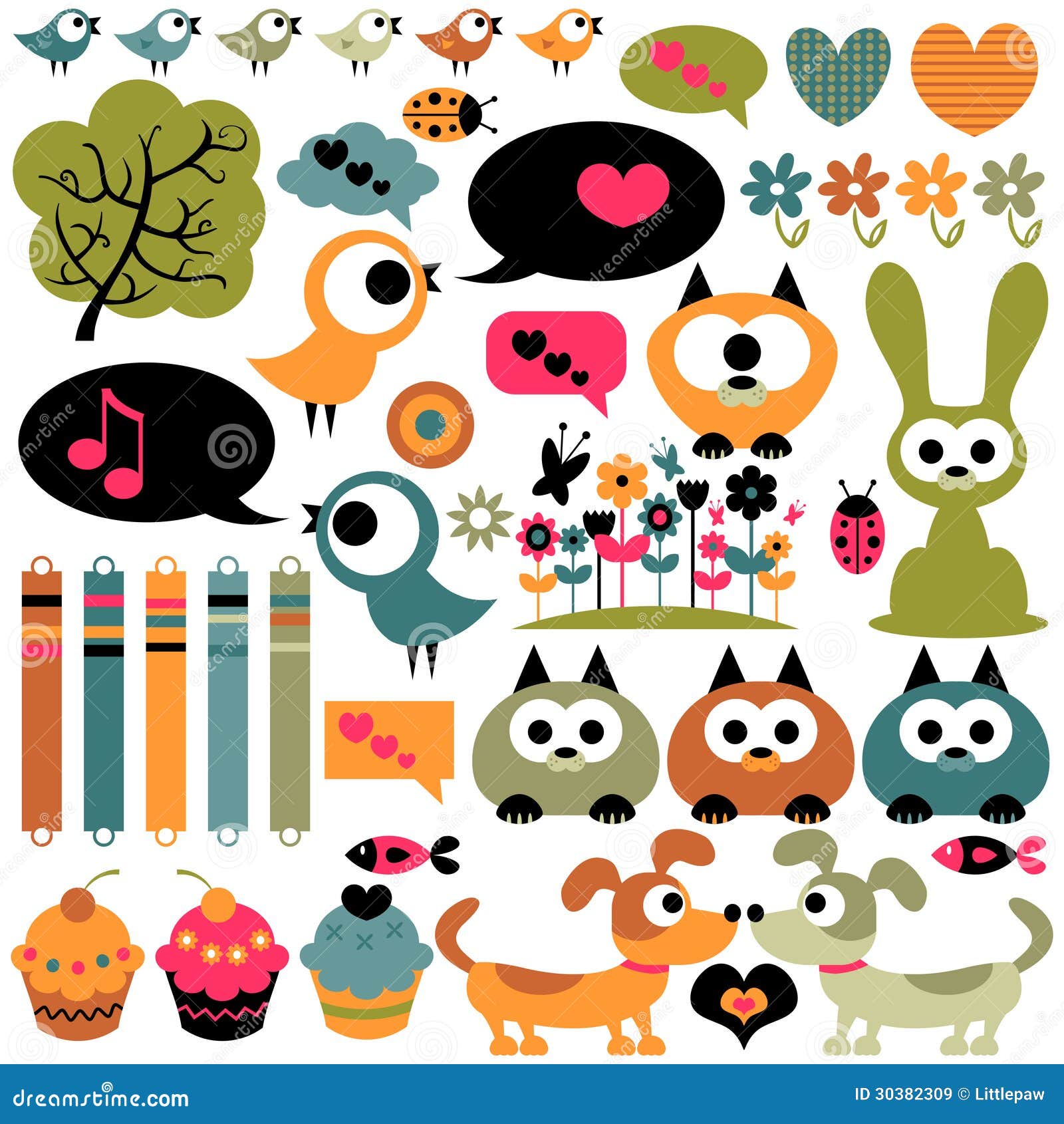 Cute Scrapbook Elements Animals Stock Vector - Illustration of element ...