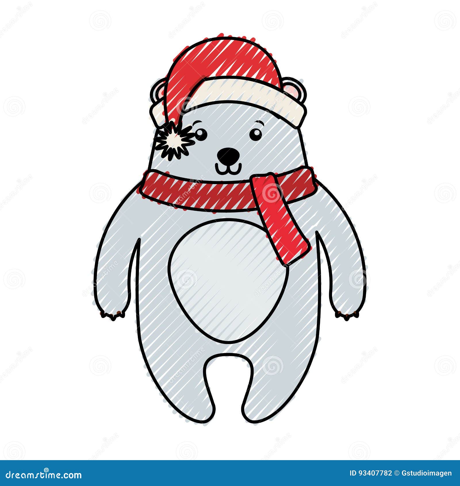 Cute Scribble Christmas Bear Cartoon Stock Vector - Illustration of ...