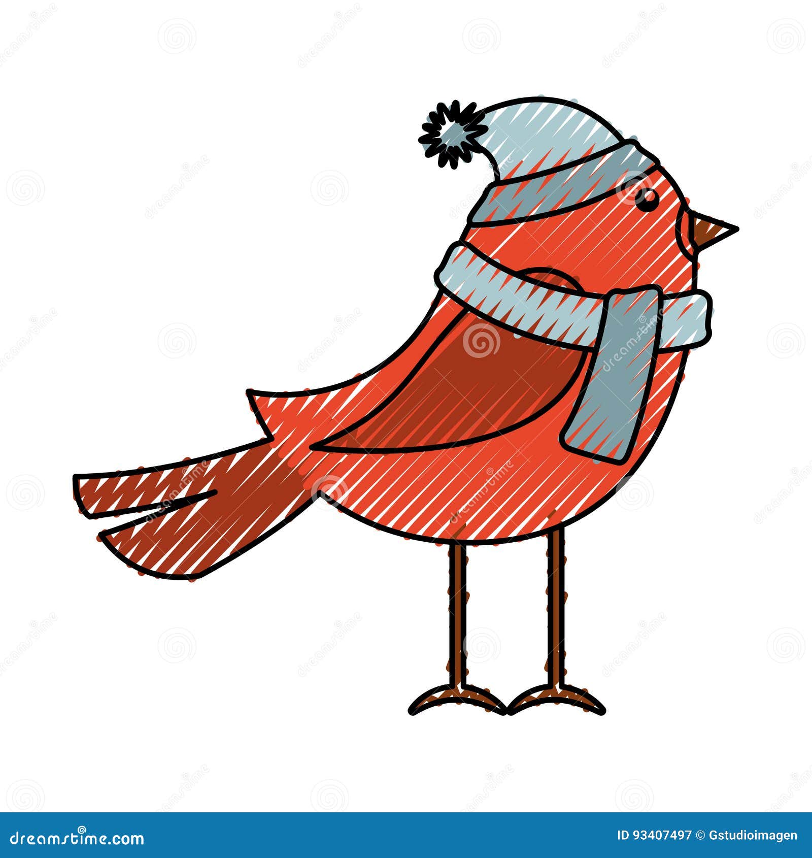 Cute Scribble Christmas Bird Cartoon Stock Vector - Illustration of ...
