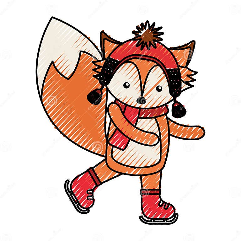 Cute Scribble Christmas Fox Cartoon Stock Vector - Illustration of ...