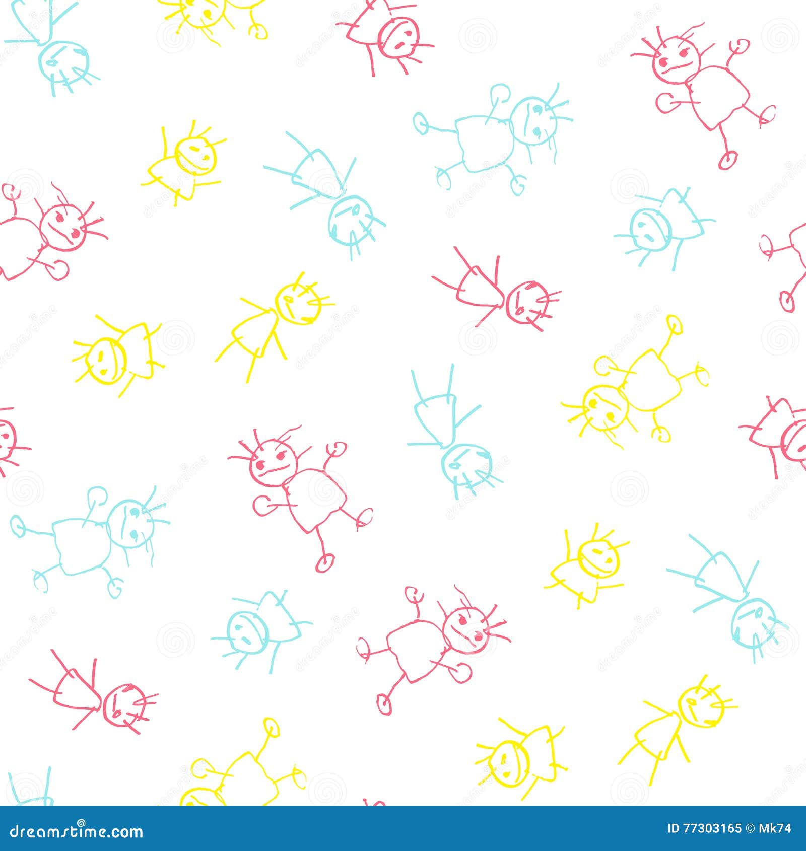 Cute Scribbled Characters Pattern Stock Vector - Illustration of funny ...