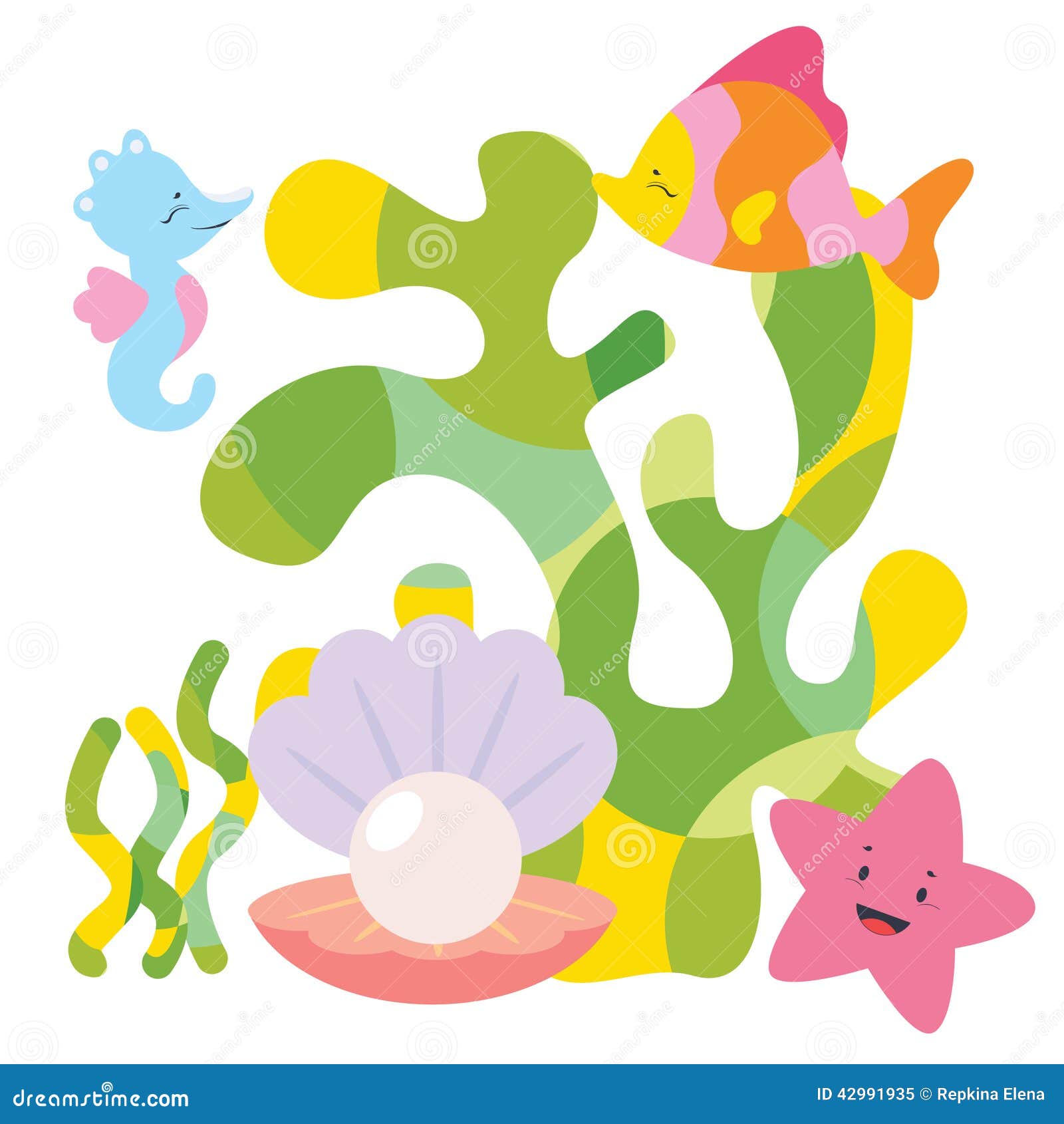 Cute Sea Characters Composition Stock Vector - Illustration of love ...