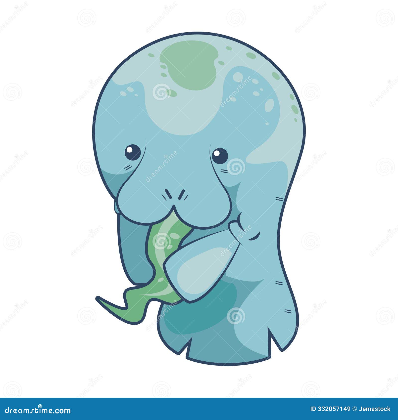 Cute sea cow eating stock illustration. Illustration of eating - 332057149