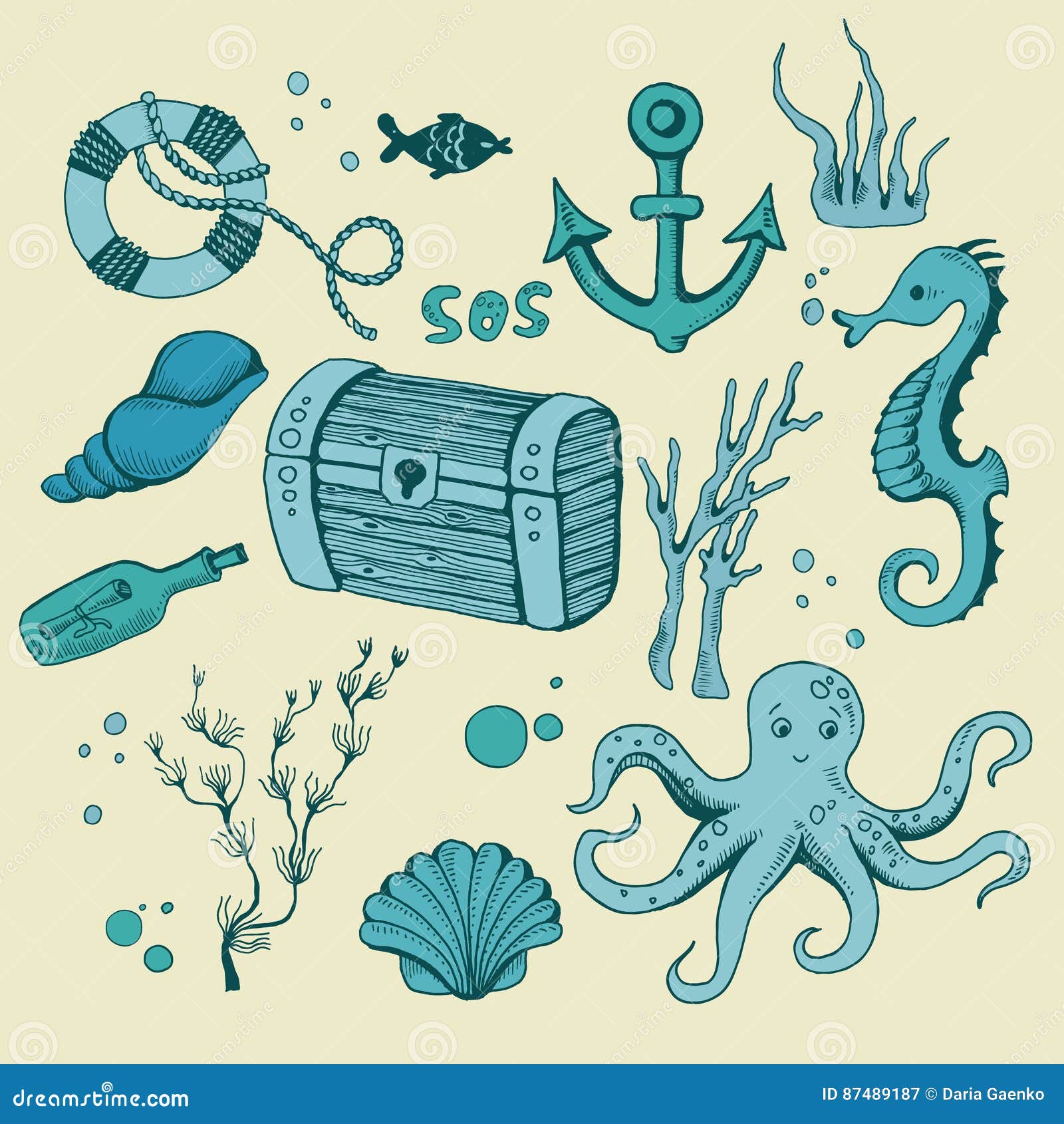 Cute Sea Objects Collection. Vector Illustration Stock Vector ...