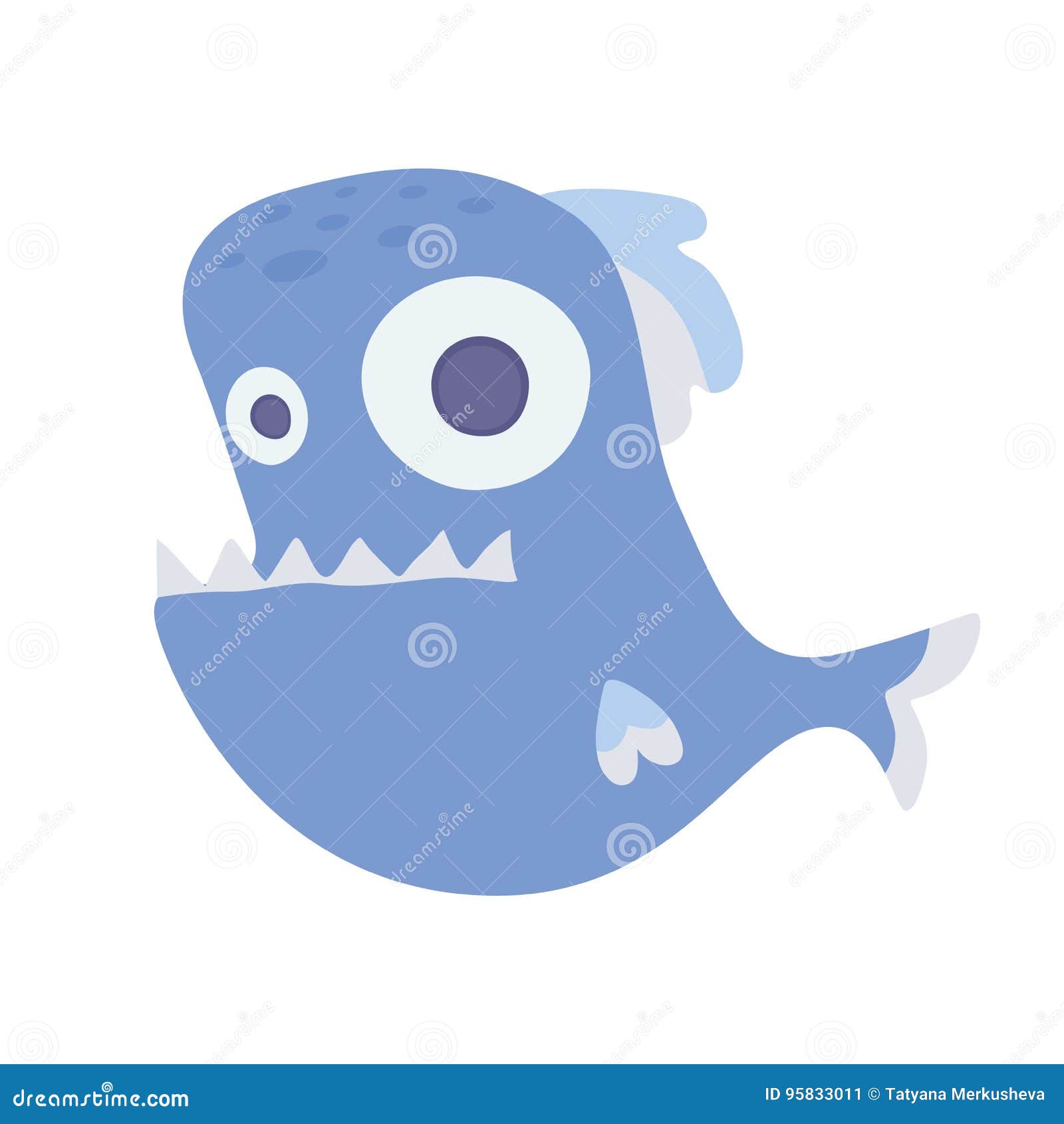 Cute Sea Toothy Fish. Vector Illustration, on White. Stock Vector ...