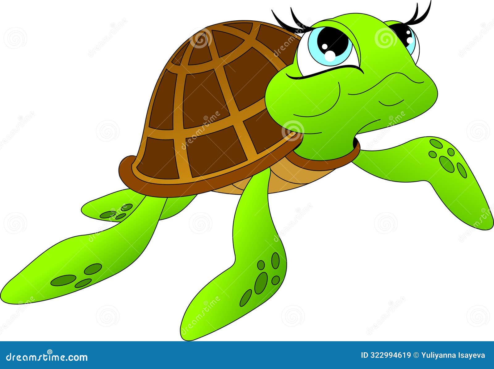 Cute Sea Turtle with a Brown Shell. Stock Vector - Illustration of eyes ...