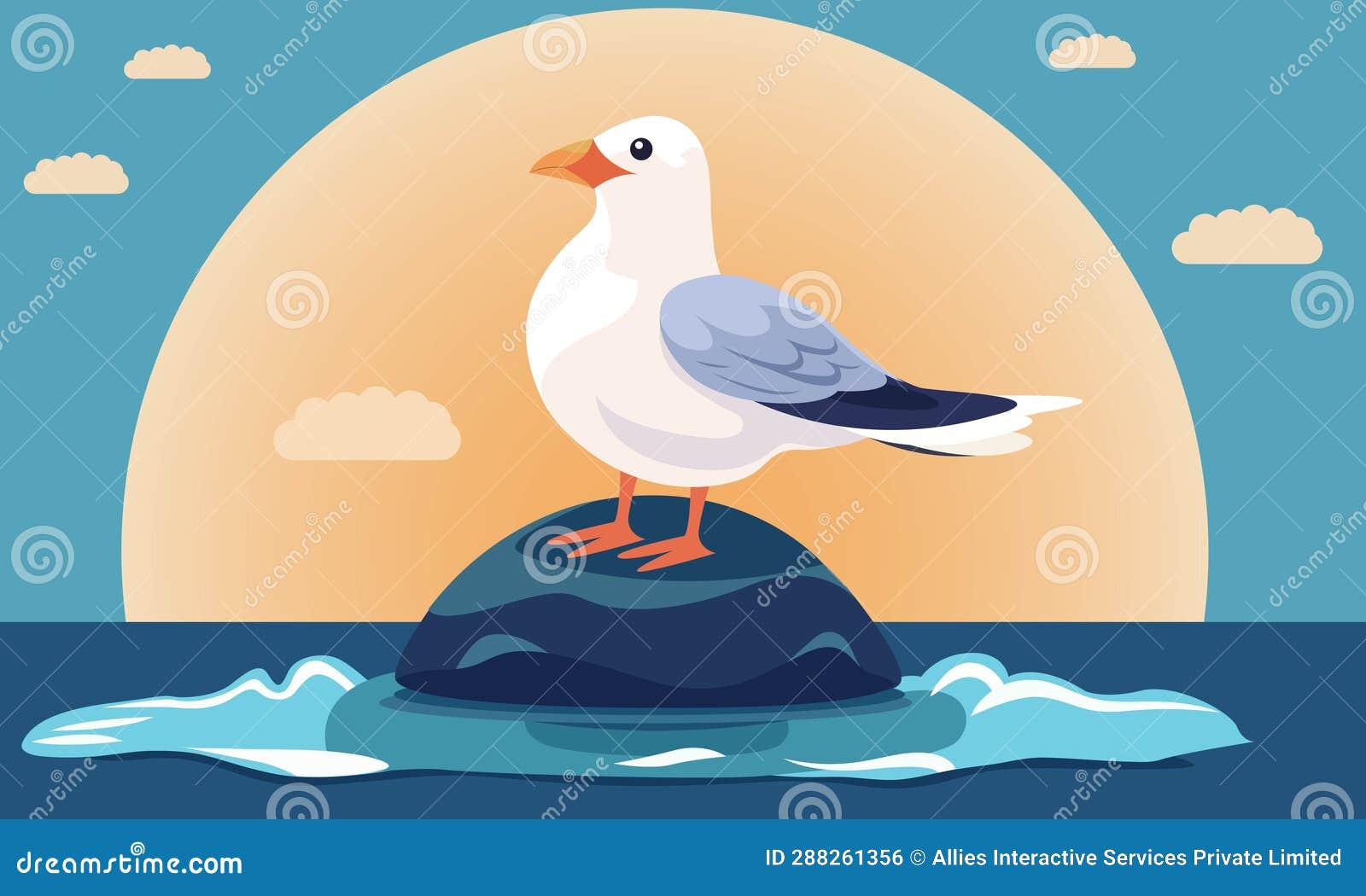 A Cute Seagull Sitting on Mountain in Sunrise or Sunset Stock ...