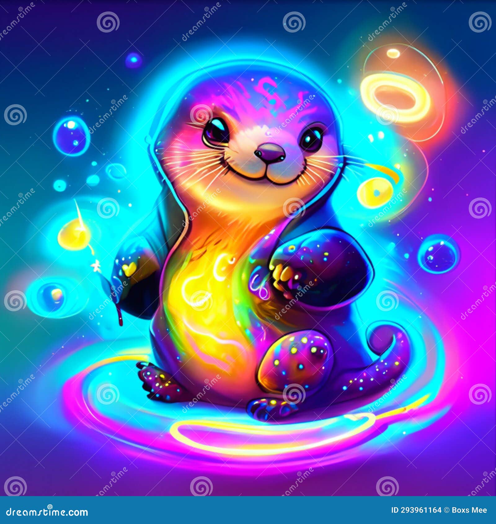 Cute Seal with Bubbles. Vector Illustration of a Seal in Neon Light ...