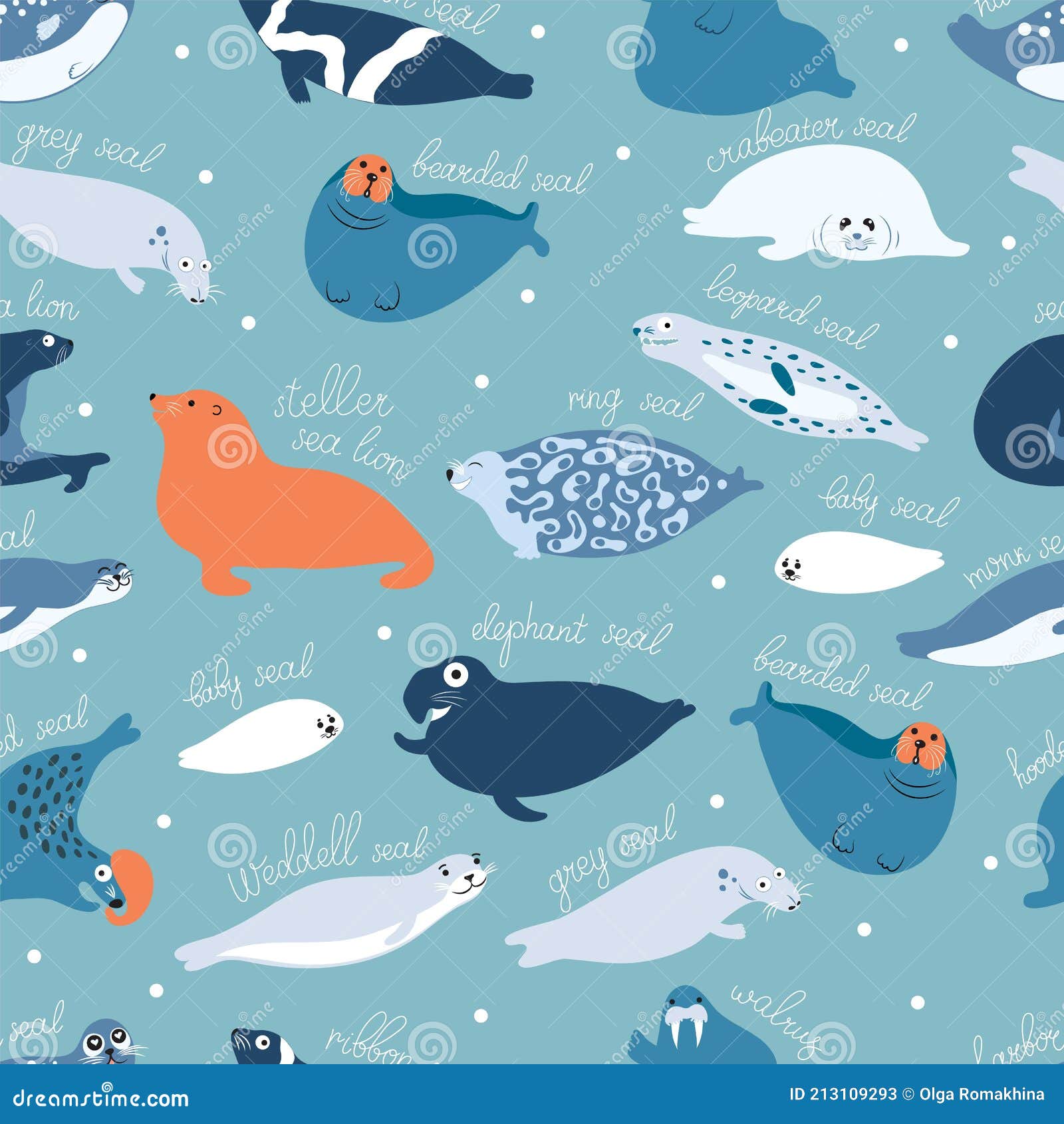 Cute Seals or All Pinnipeds Flat Vector Pattern Stock Vector ...