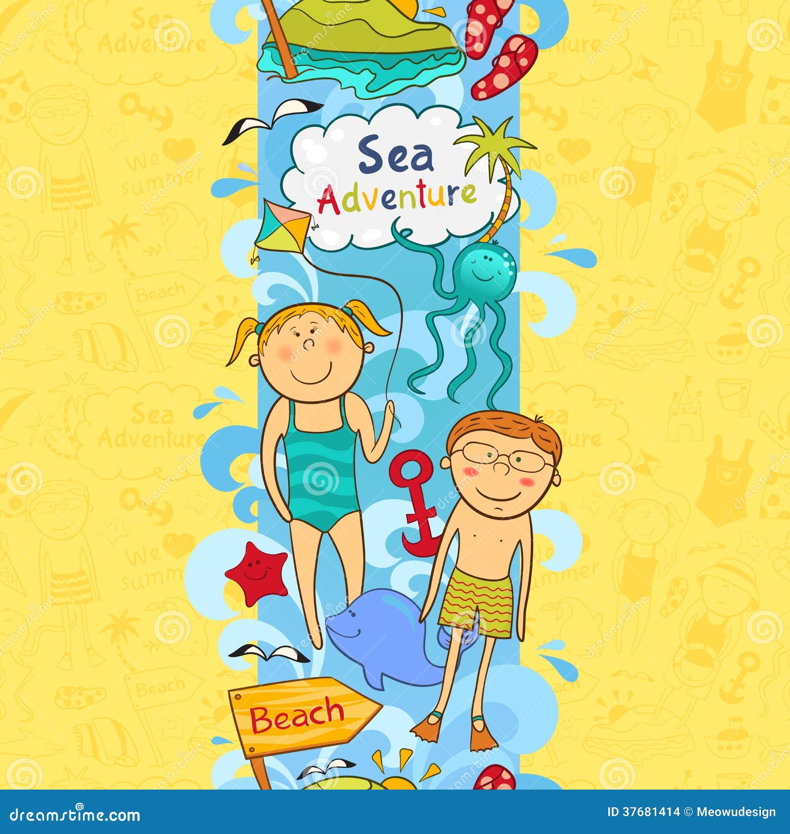 Cute Seamless Border with Beach Elements Stock Vector - Illustration of ...