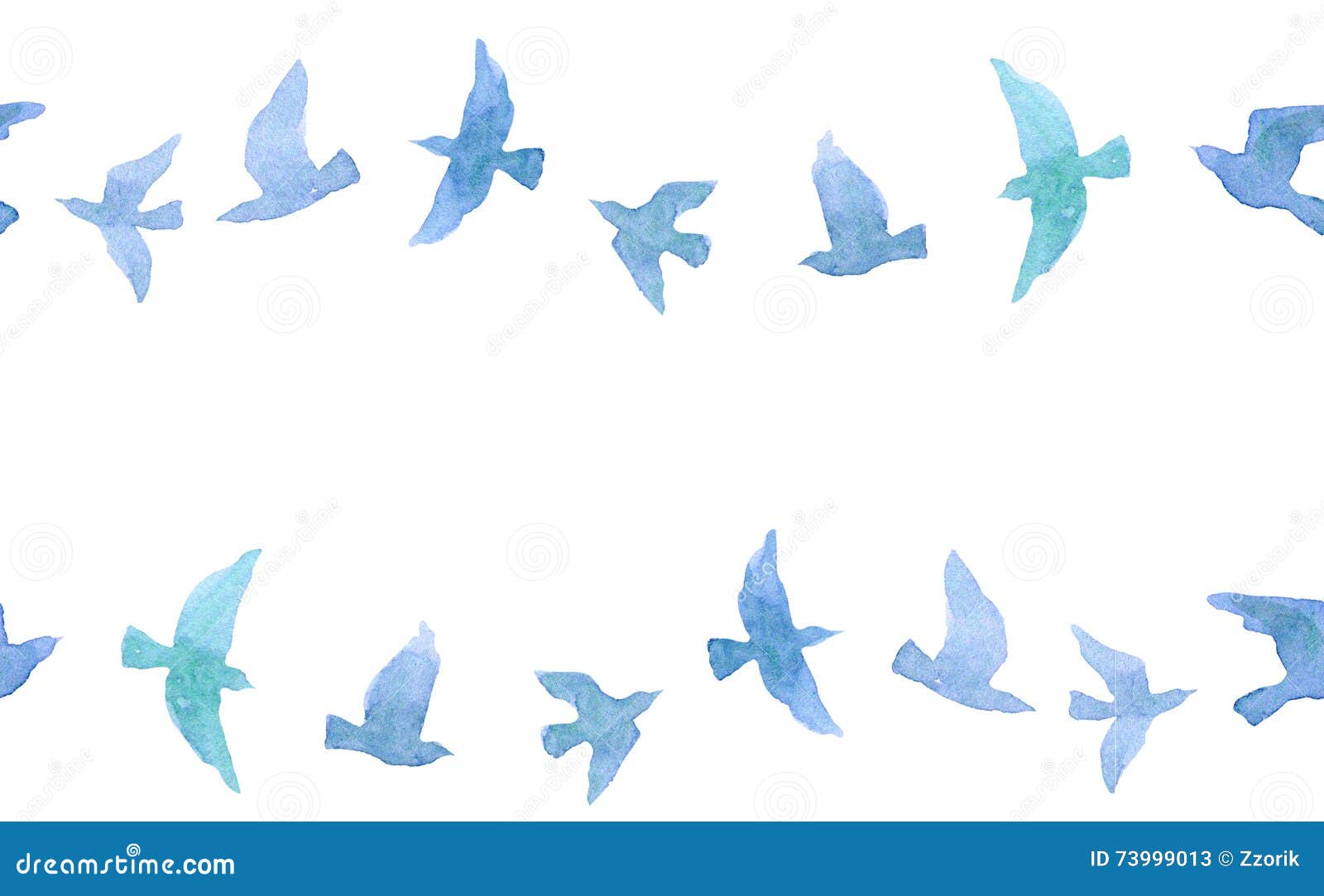 Cute Seamless Border with Naive Watercolor Birds Stock Illustration ...