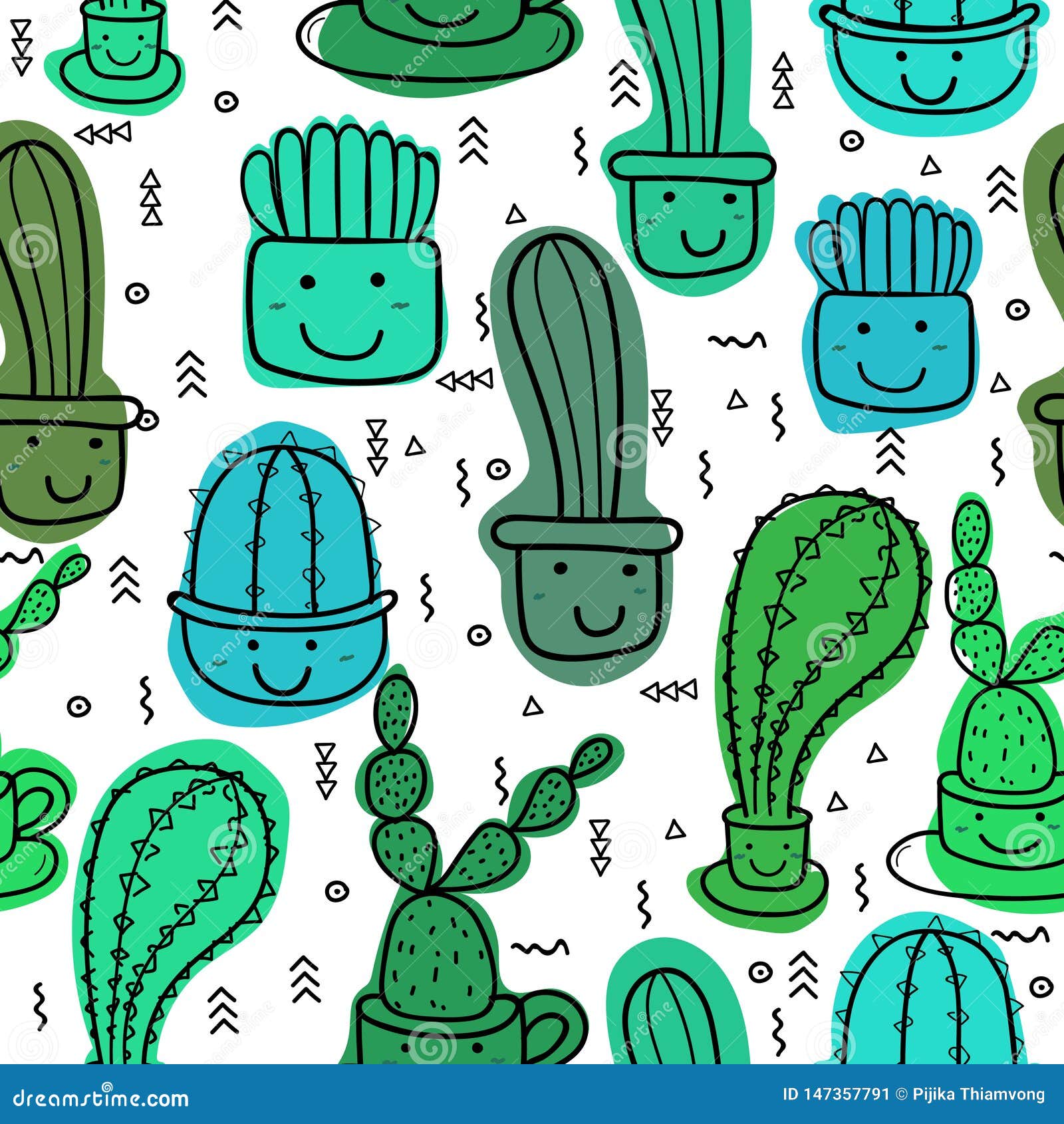 Cute Seamless Cactus Pattern Background. Stock Vector - Illustration of ...