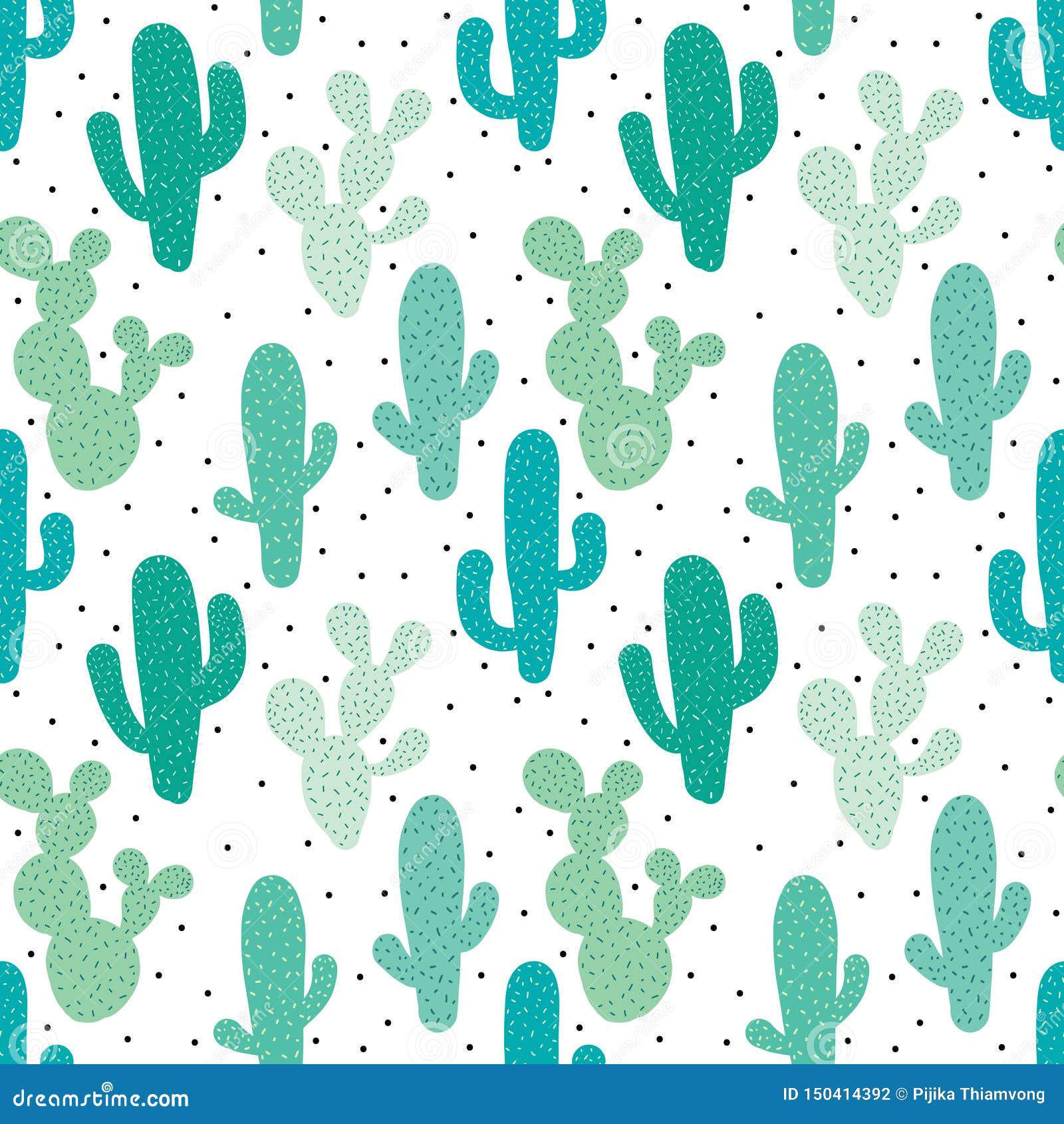 Cute Seamless Cactus Pattern Background. Stock Vector - Illustration of ...