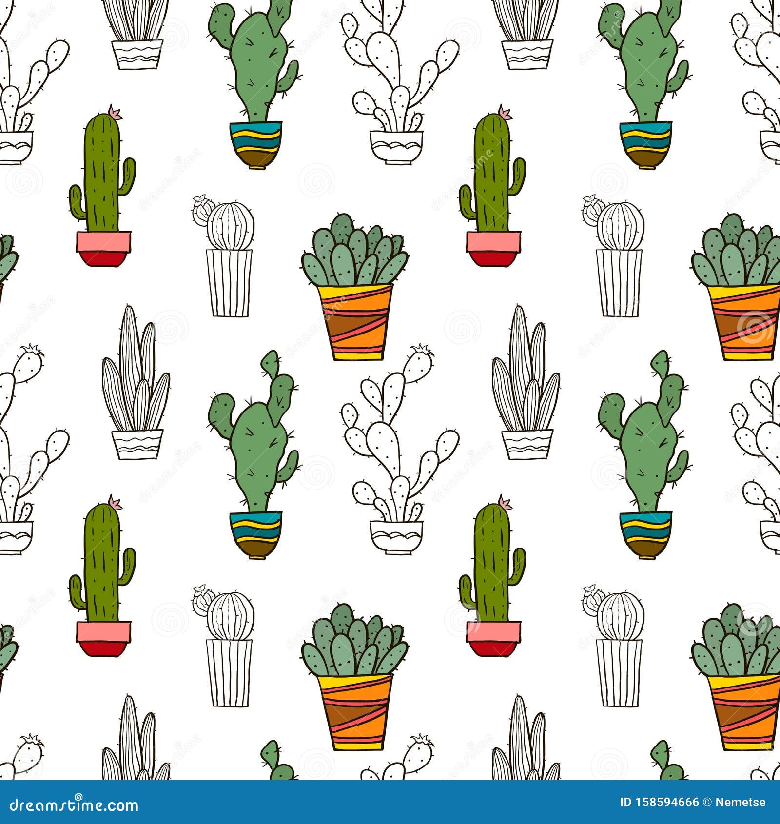 Cacti Cute Seamless Background Stock Vector - Illustration of flower ...
