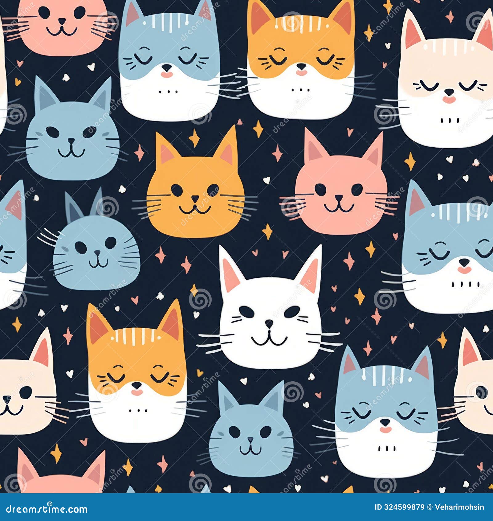 Cute Seamless Cat Pattern Design - Childish Hand Drawn Style Kitten ...