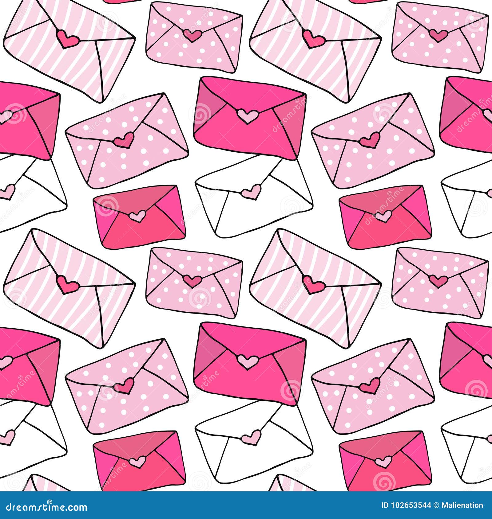 Cute Seamless Love Pattern with Love Letters Envelopes. Stock Vector ...