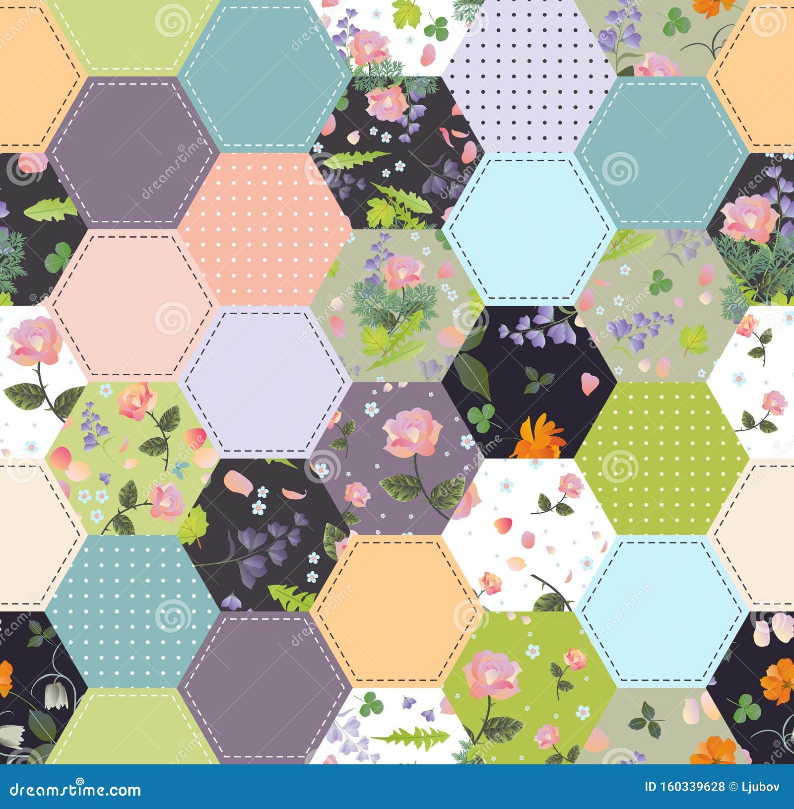 Cute Seamless Patchwork Pattern with Floral Ornament. Quilt Blanket ...