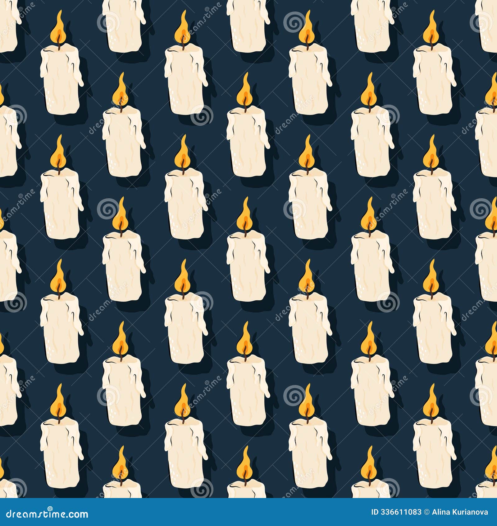 Cute Seamless Pattern with Adorable Candle. Vector Background in ...