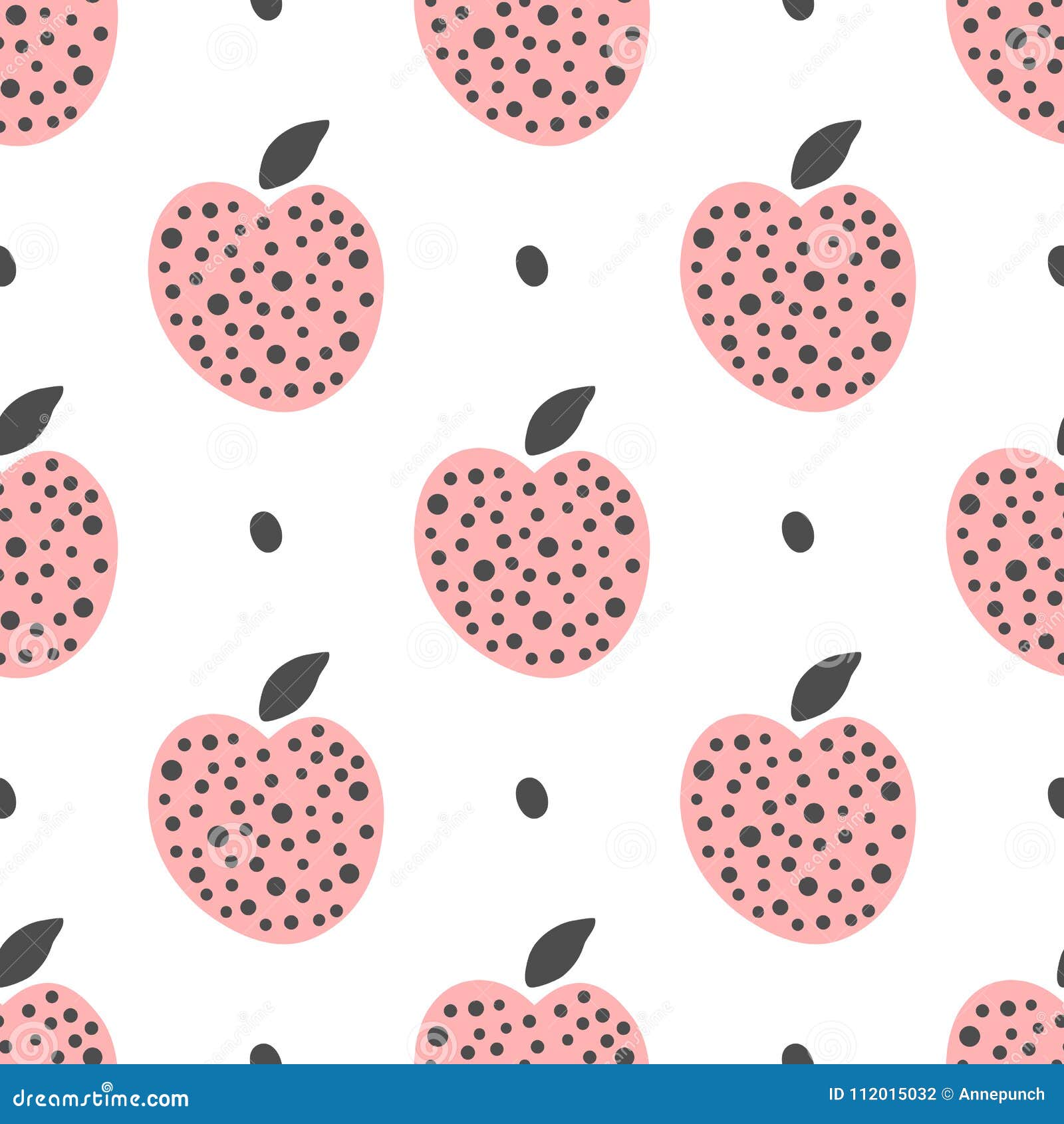 Cute Seamless Pattern with Apples and Polka Dots. Drawn by Hand Stock ...