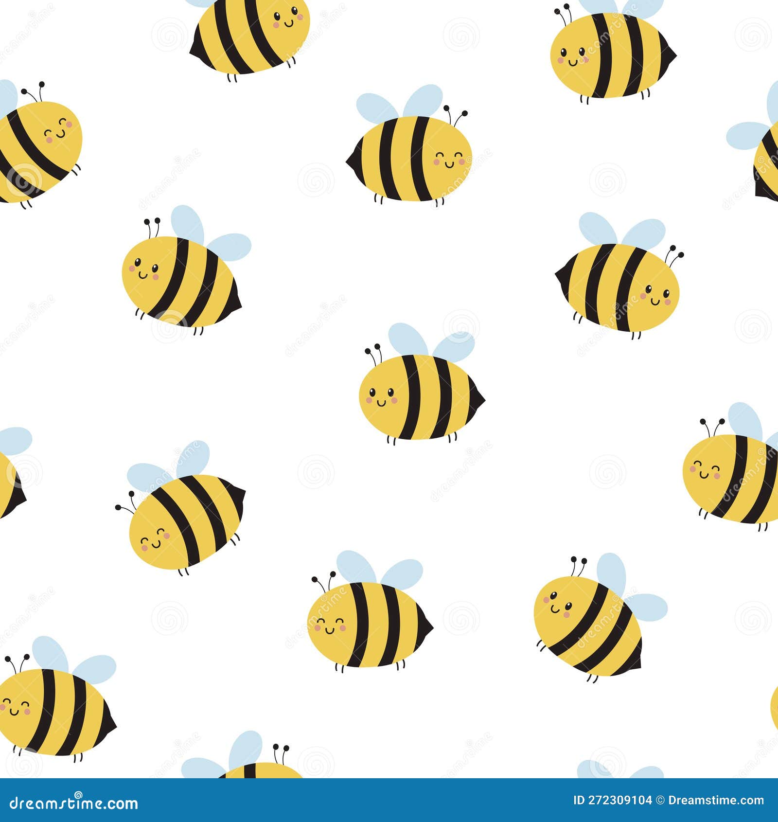 Cute Seamless Pattern with Bee. Cartoon Vector Illustration Isolated on ...