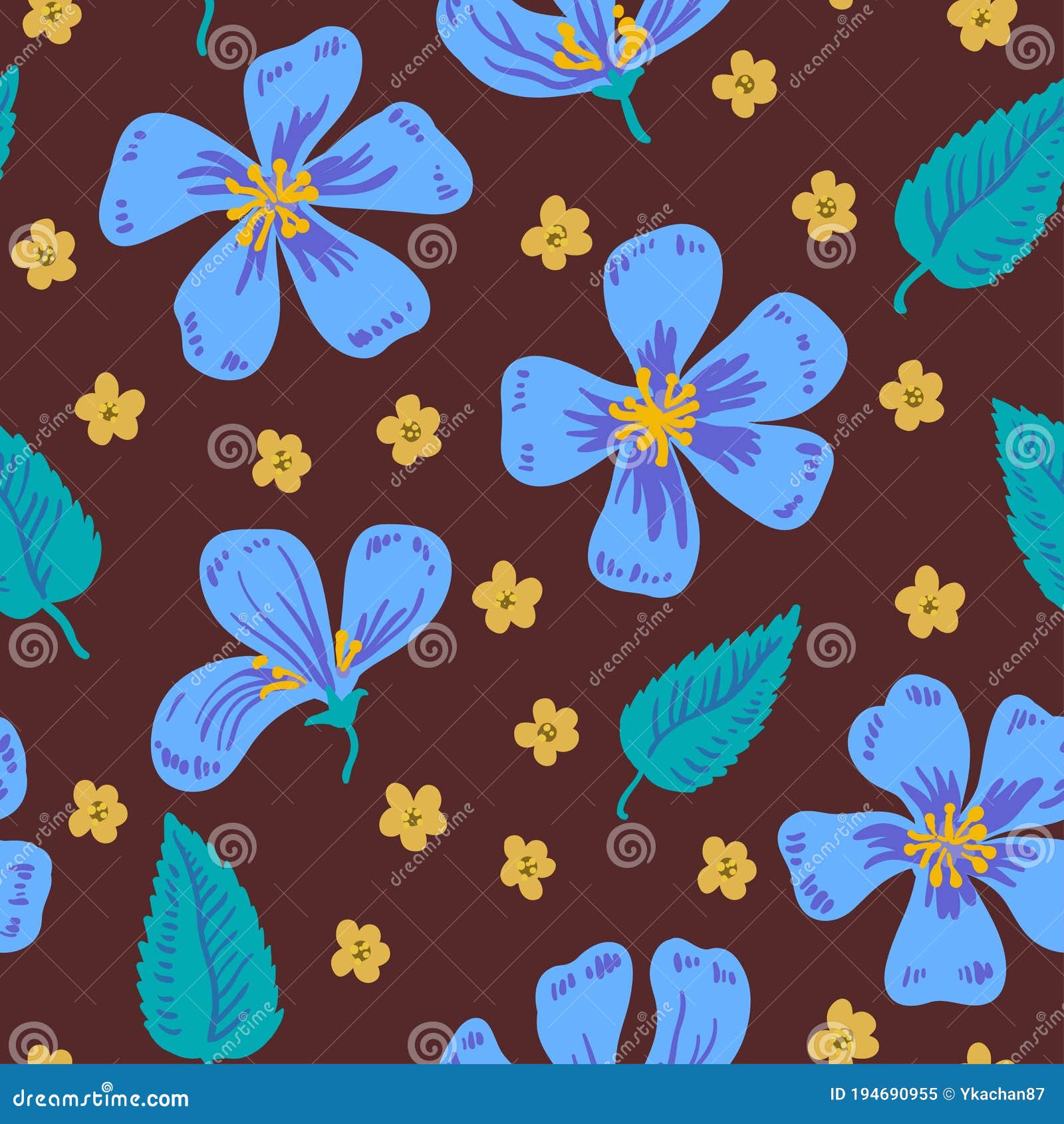 Cute Seamless Pattern with Big Blue Flowers. Stock Vector ...