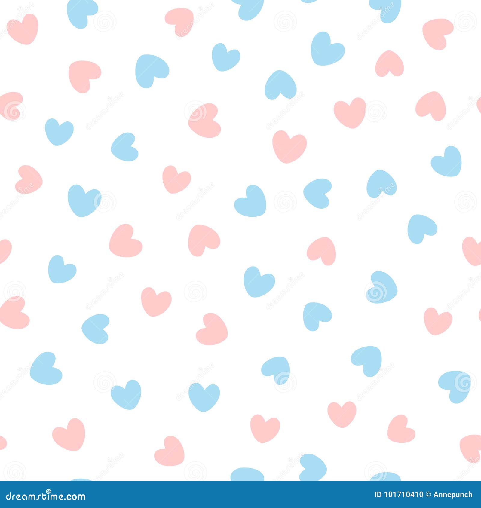 Cute Seamless Pattern with Blue and Pink Hearts Scattered on White ...