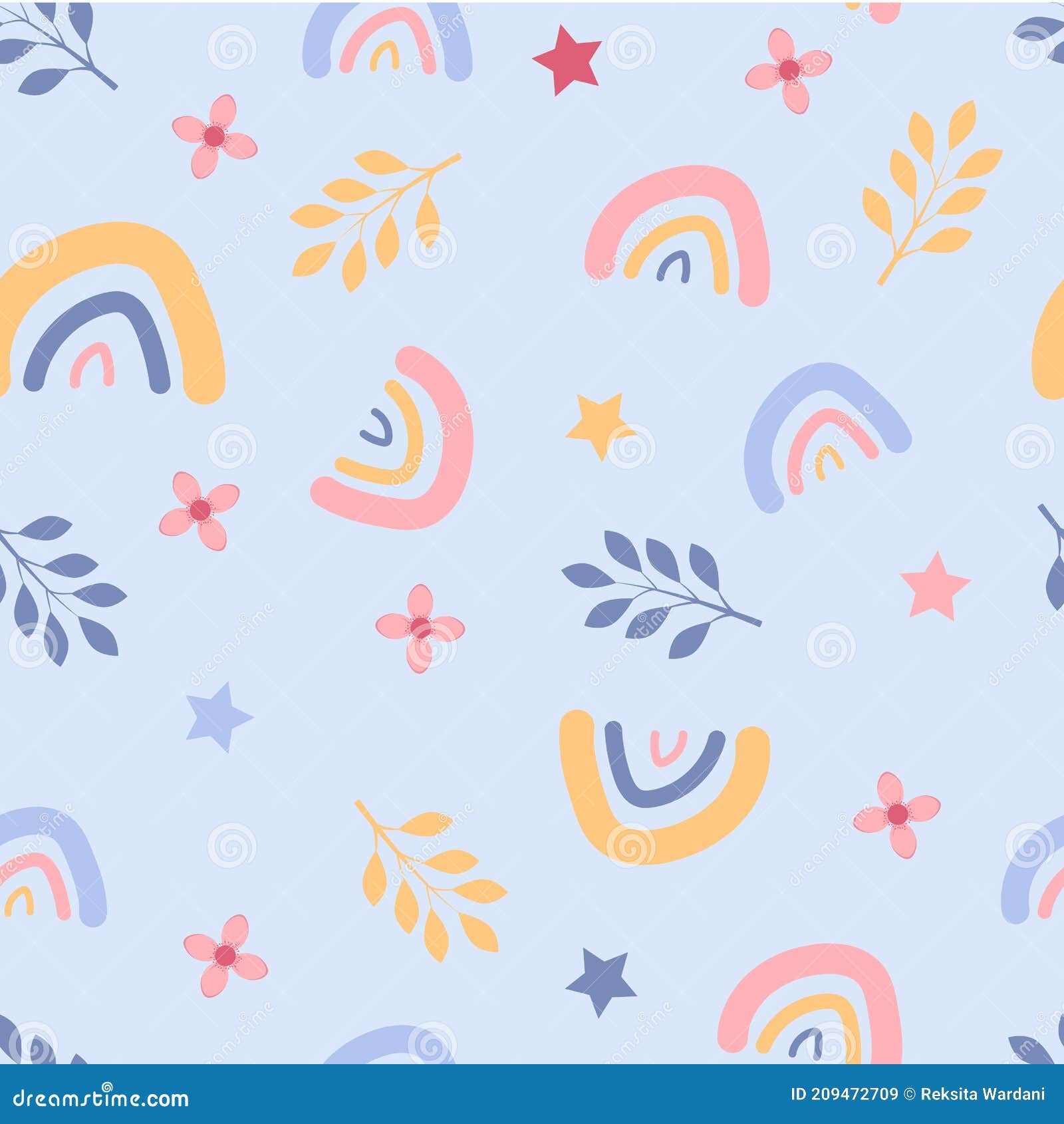 Cute Seamless Pattern with Boho Rainbow and Floral Elements Stock ...