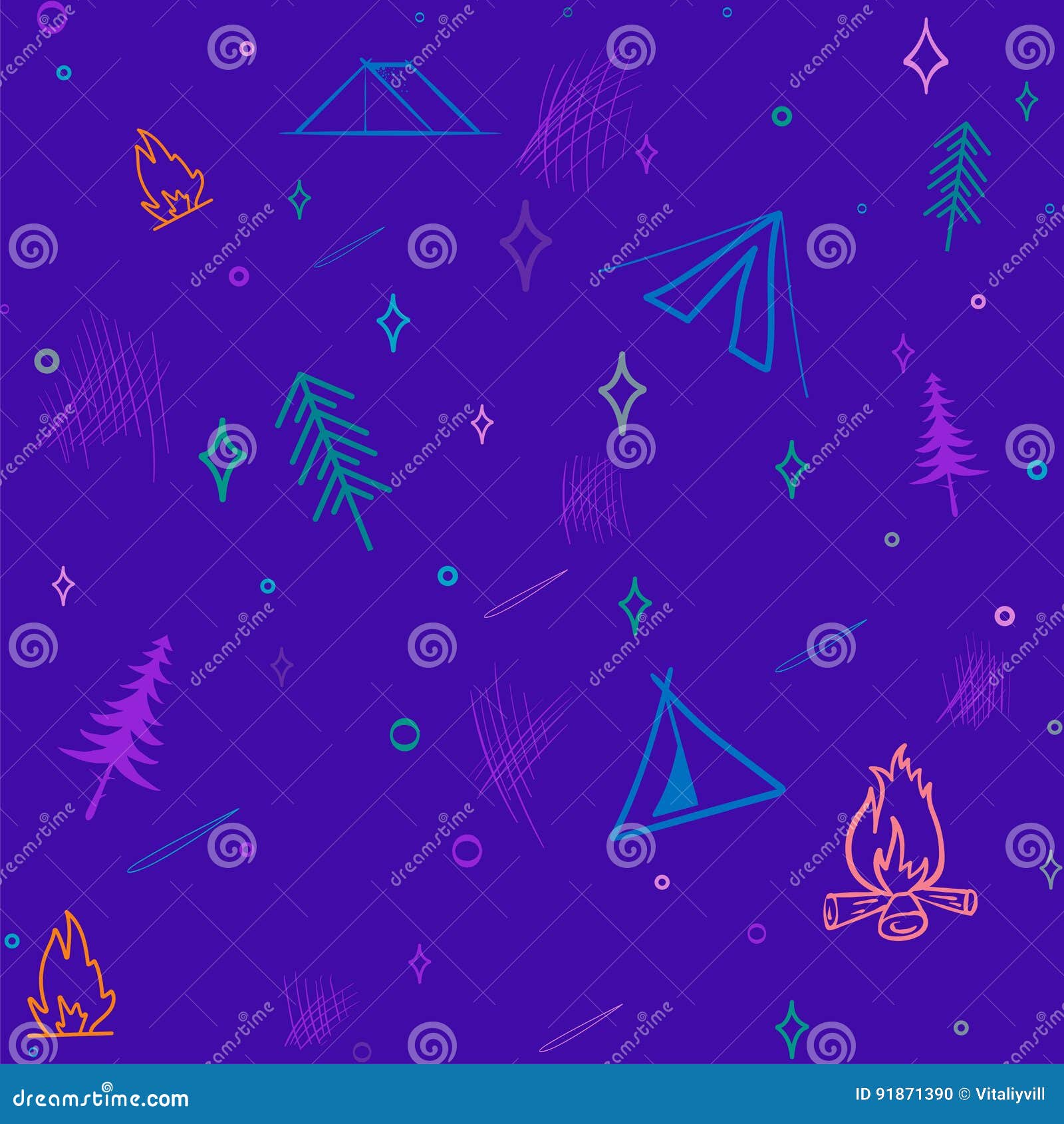 Cute Seamless Pattern Camping in the Woods.vector Illustration for You ...
