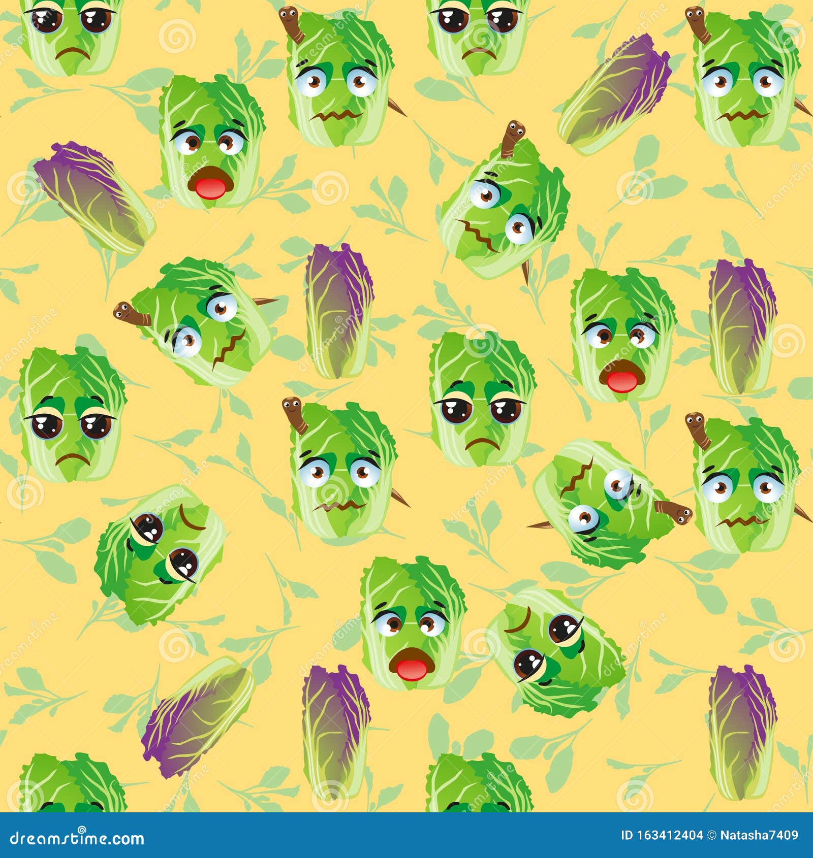 Cute Seamless Pattern with Cartoon Emoji Chinese Cabbage Stock Vector ...