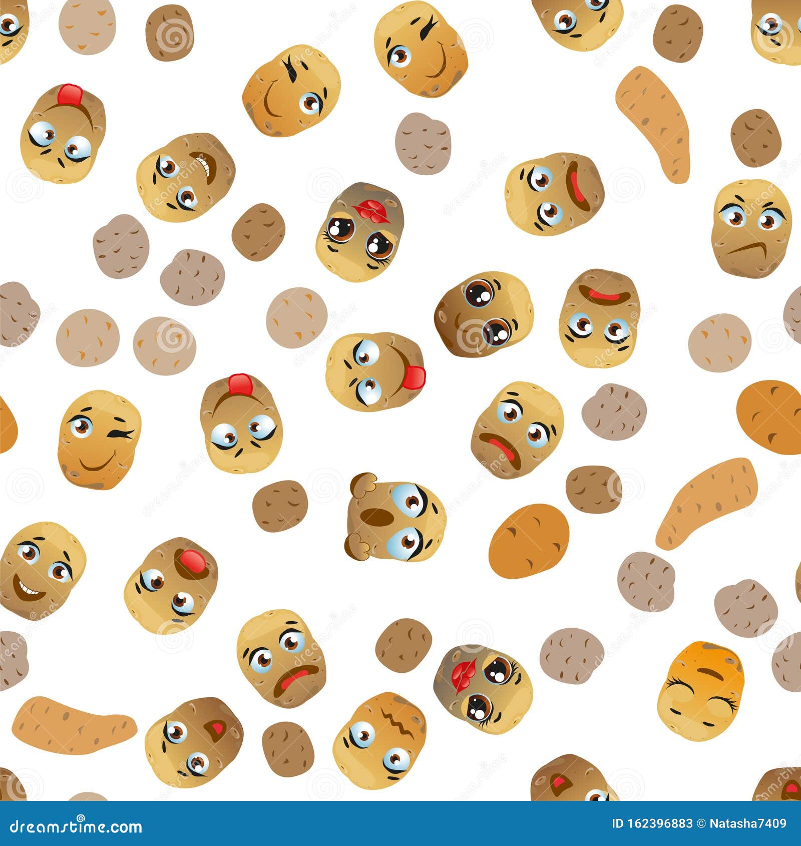 Cute Seamless Pattern with Cartoon Emoji Potatoes Stock Vector ...