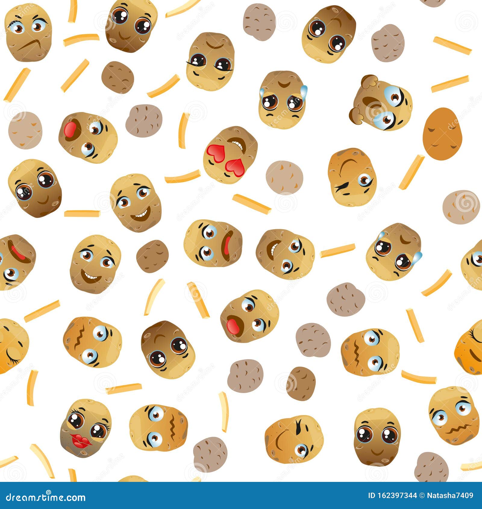 Cute Seamless Pattern with Cartoon Emoji Potatoes Stock Vector ...