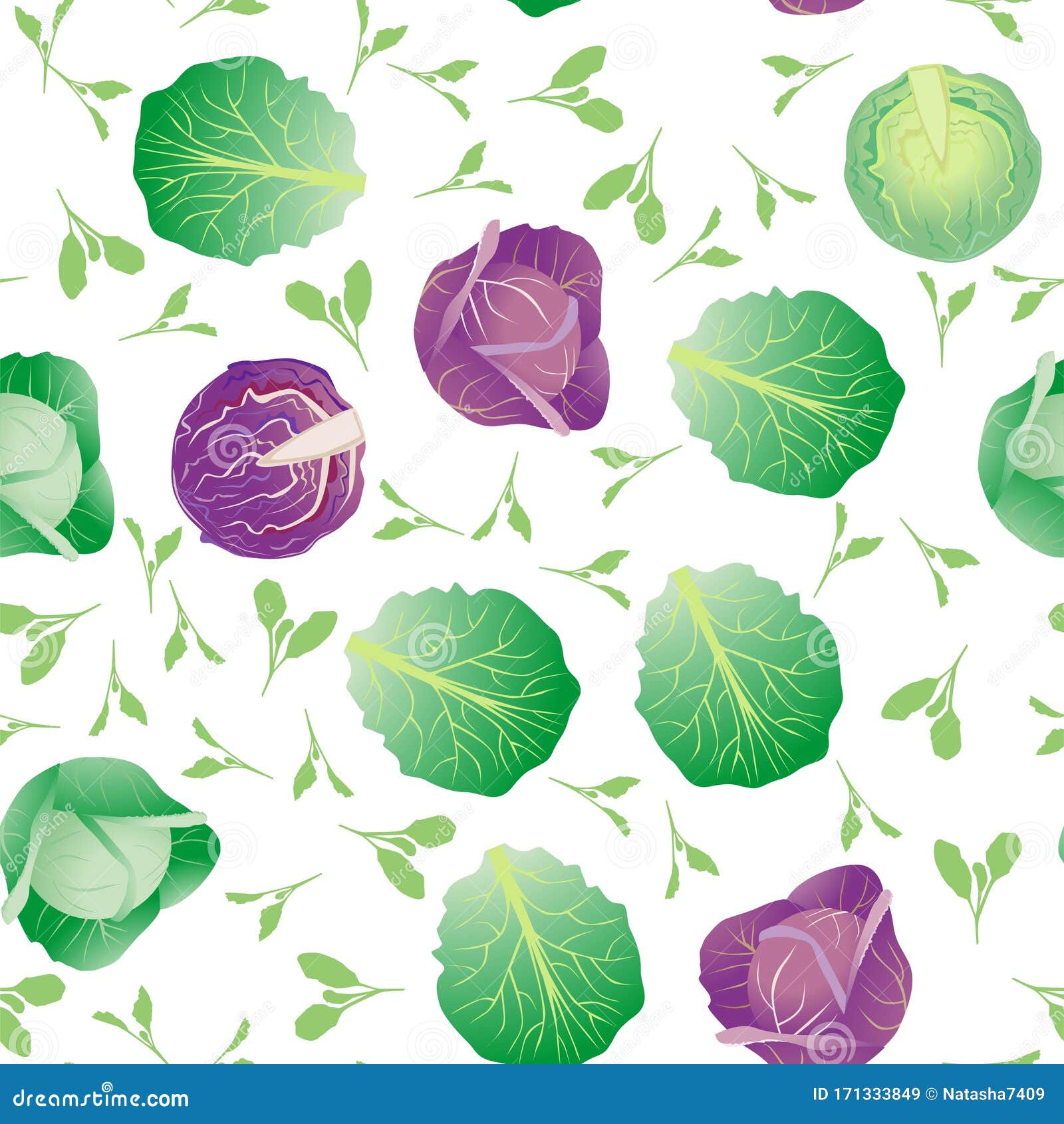 Cute Seamless Pattern with Cartoon Head of Cabbage Stock Vector ...