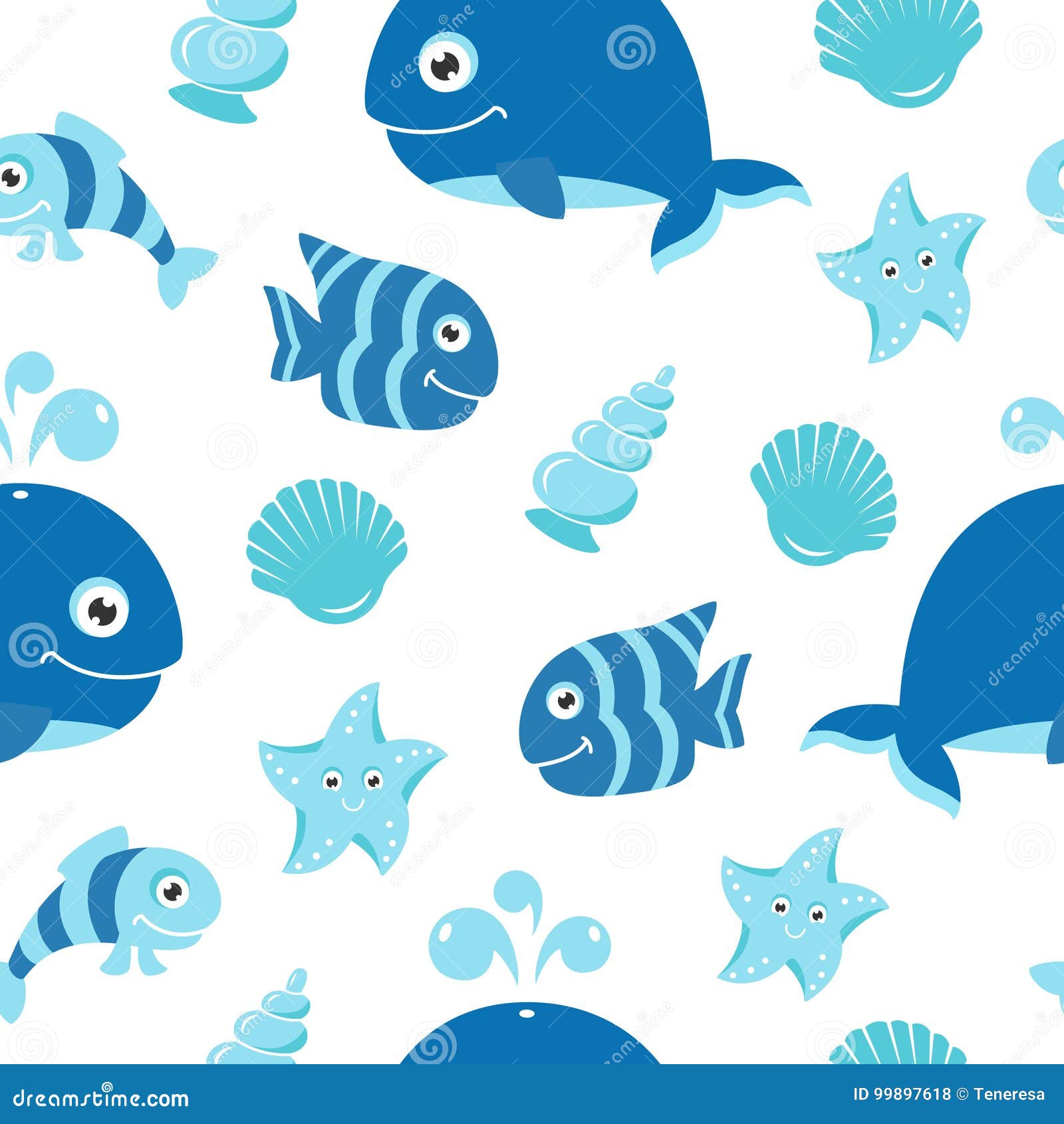 Cute Seamless Pattern with Cartoon Sea Animals Stock Vector ... Cute Seamless Pattern with Cartoon Sea Animals Stock Vector ...