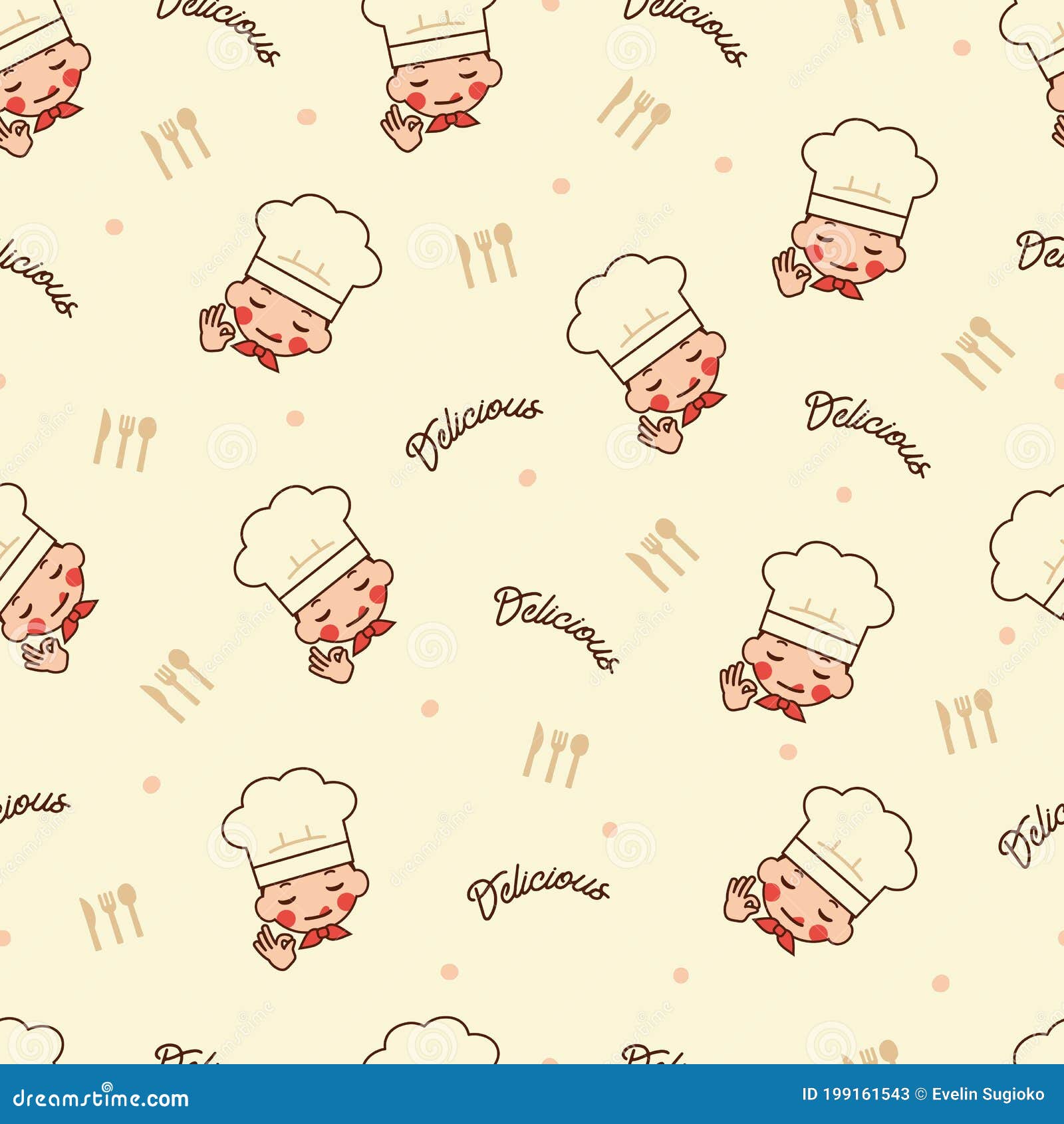 Cute Seamless Pattern about Chef Say Delicious Vector Cartoon Stock ...