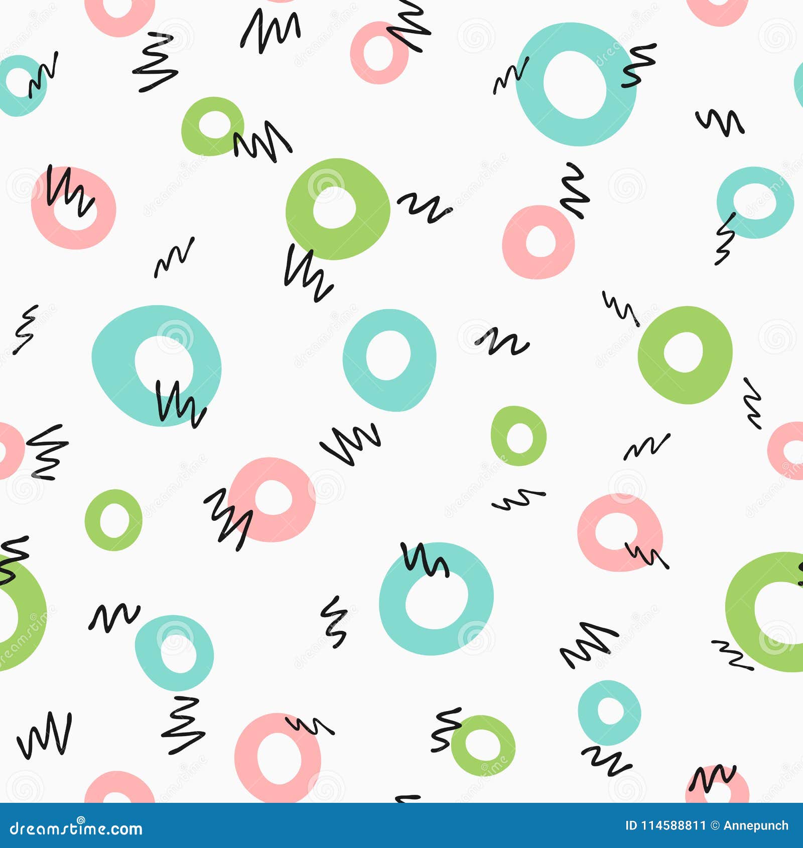 Cute Seamless Pattern with Circles and Abstract Scribbles Drawn by Hand ...