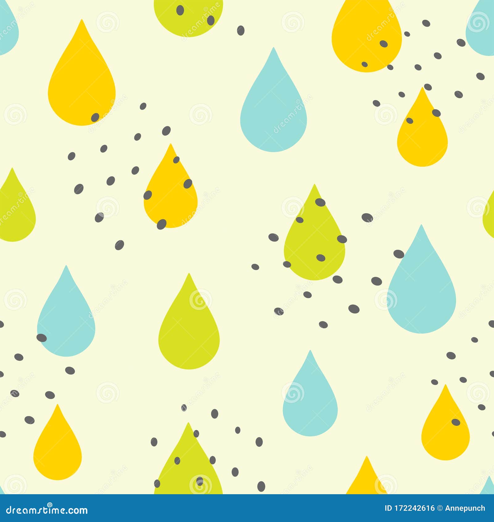Cute Seamless Pattern with Colored Raindrops and Small Spots. Rainy ...