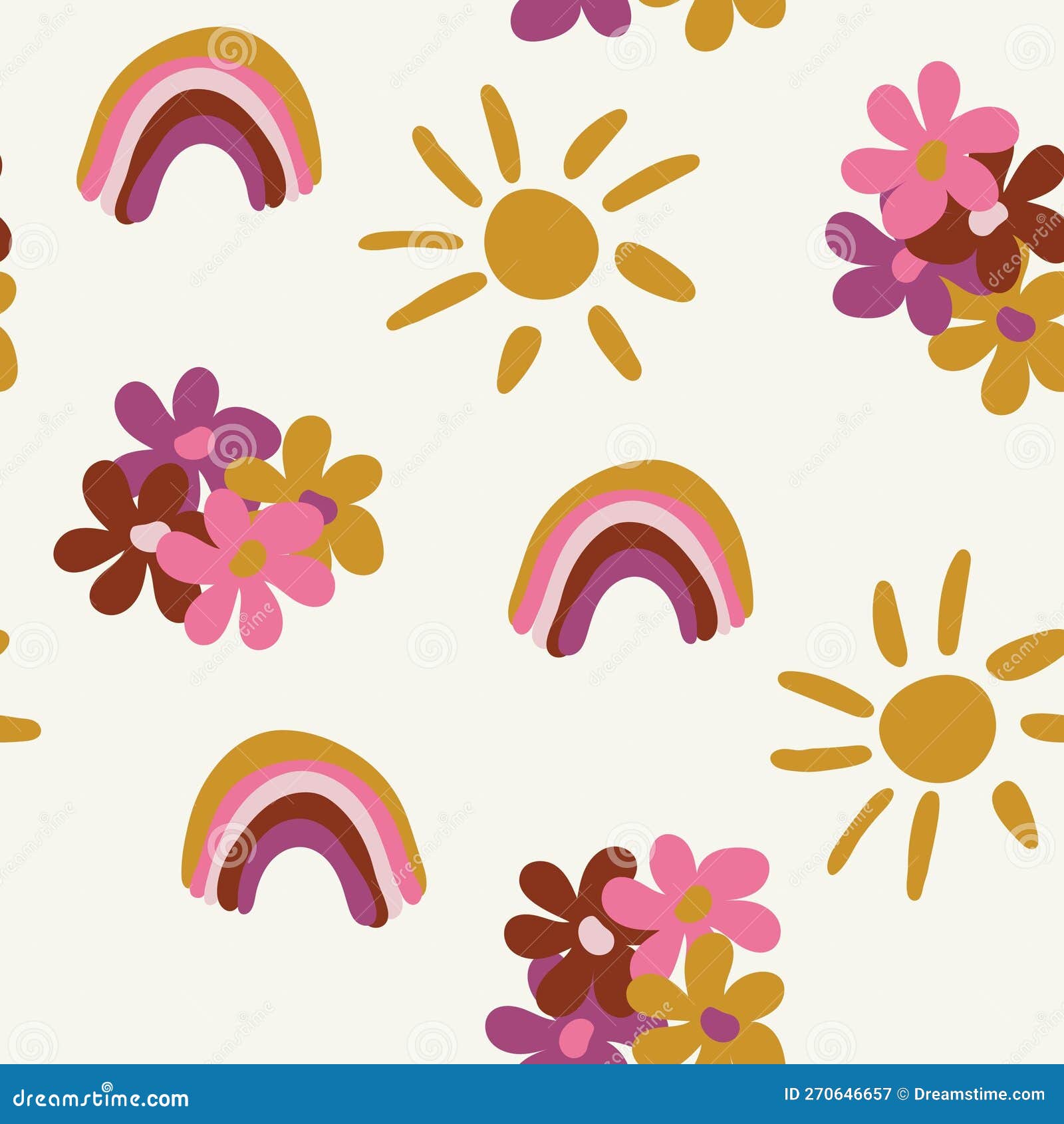 Cute Seamless Pattern of Colors, Rainbow and Sun. Neutral Colors ...