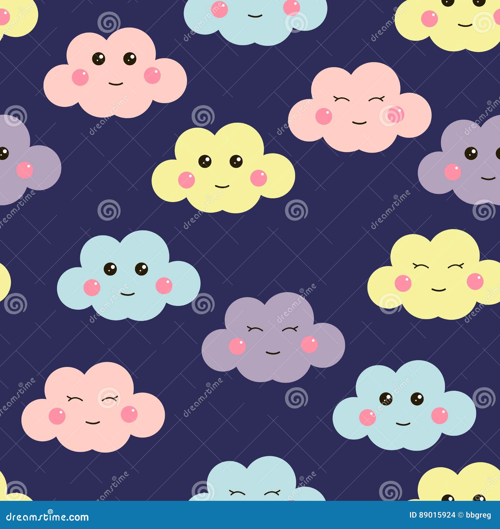 Cute Seamless Pattern with Cute Clouds. Design for Kids. Vector ...